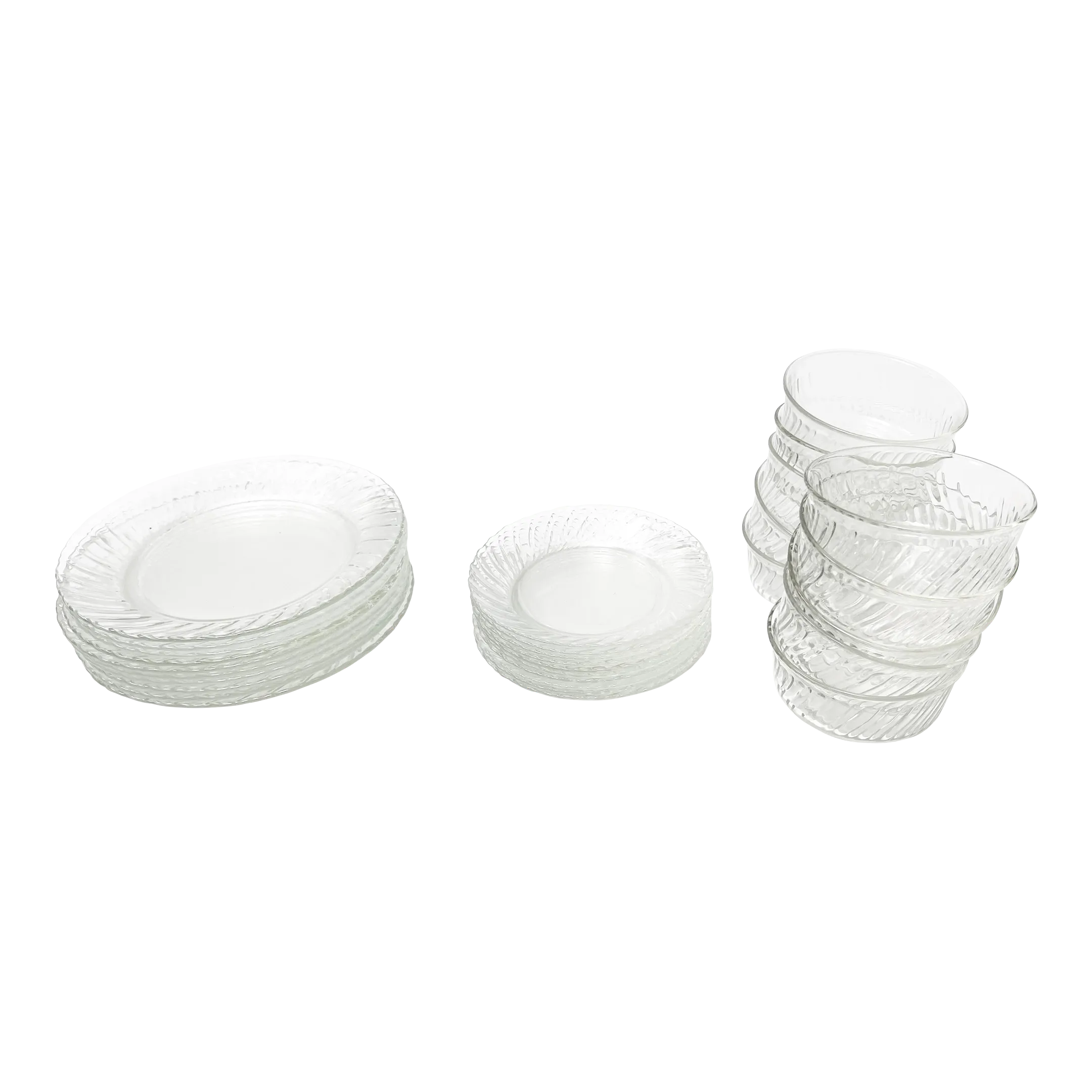 1970's Fortecrisa Clear Swirl Glass Tableware Set - 30 Pieces | Chairish