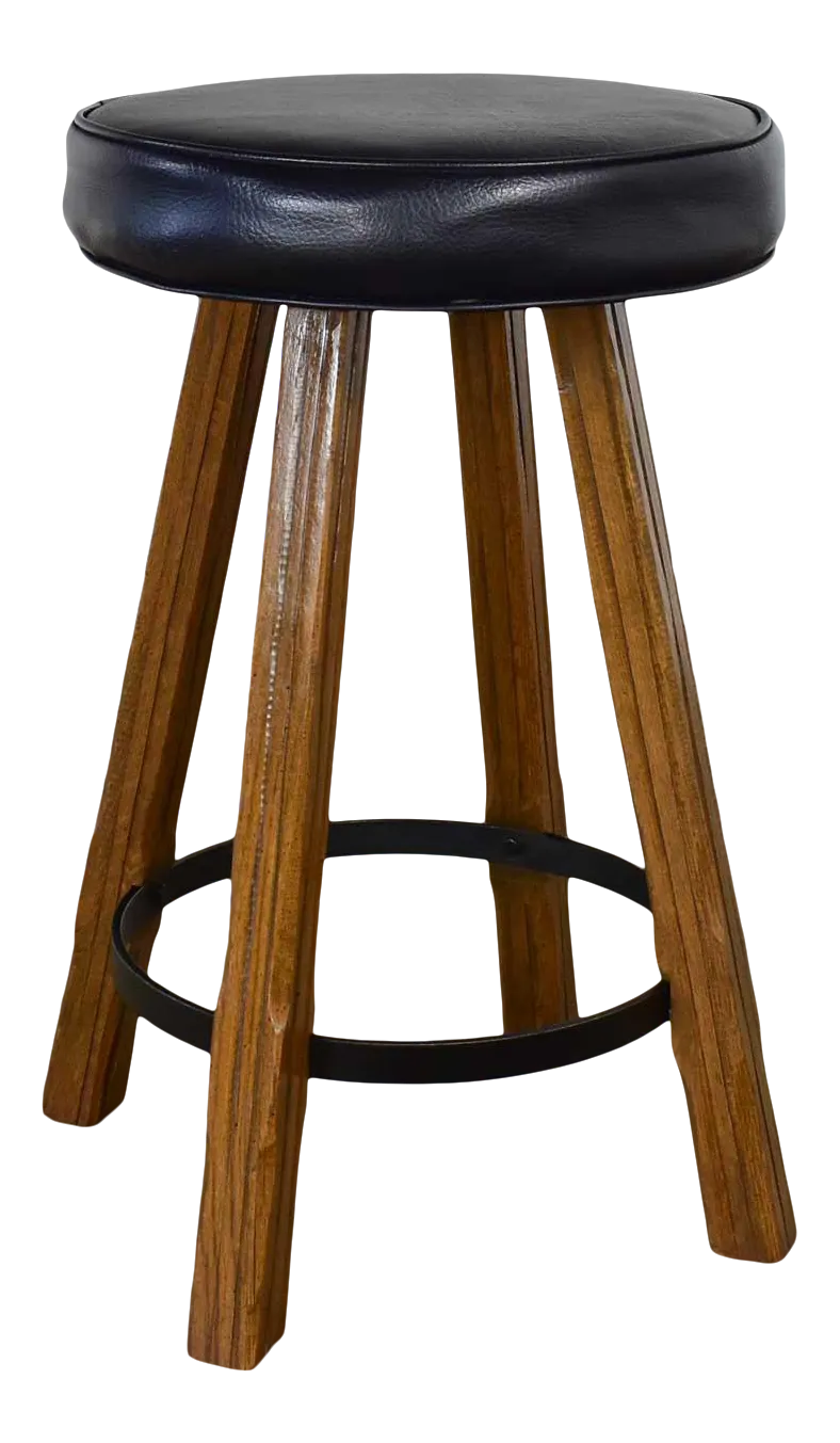 Mid 20th Century Bar Stool Acorn Brown Finish and Black-Brown Vinyl ...