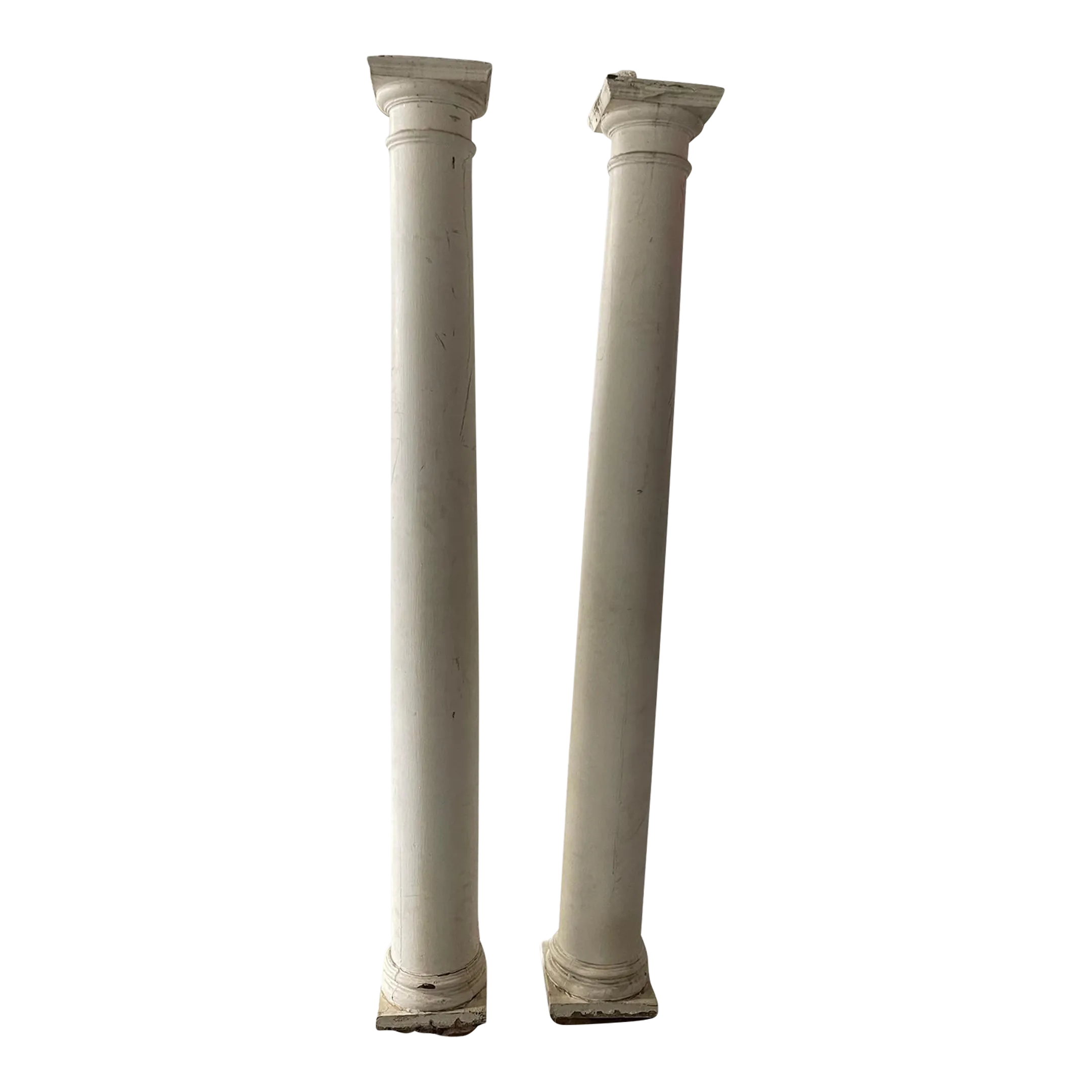 Pair of Painted Wood Full-Length Columns with Capitals and Bases, 19th ...
