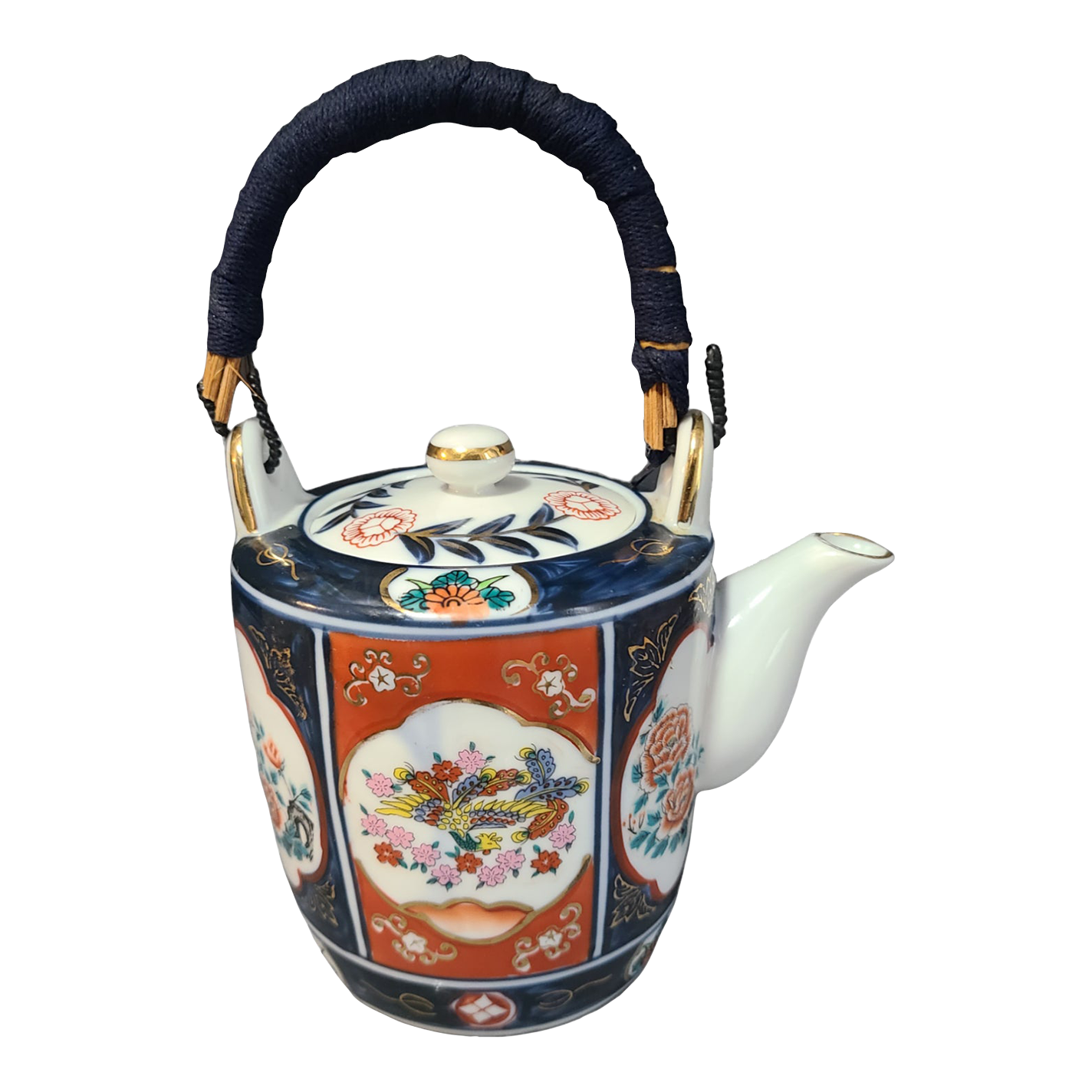 Vintage Japanese Hand Painted Floral Golden Imari Tea Pot | Chairish