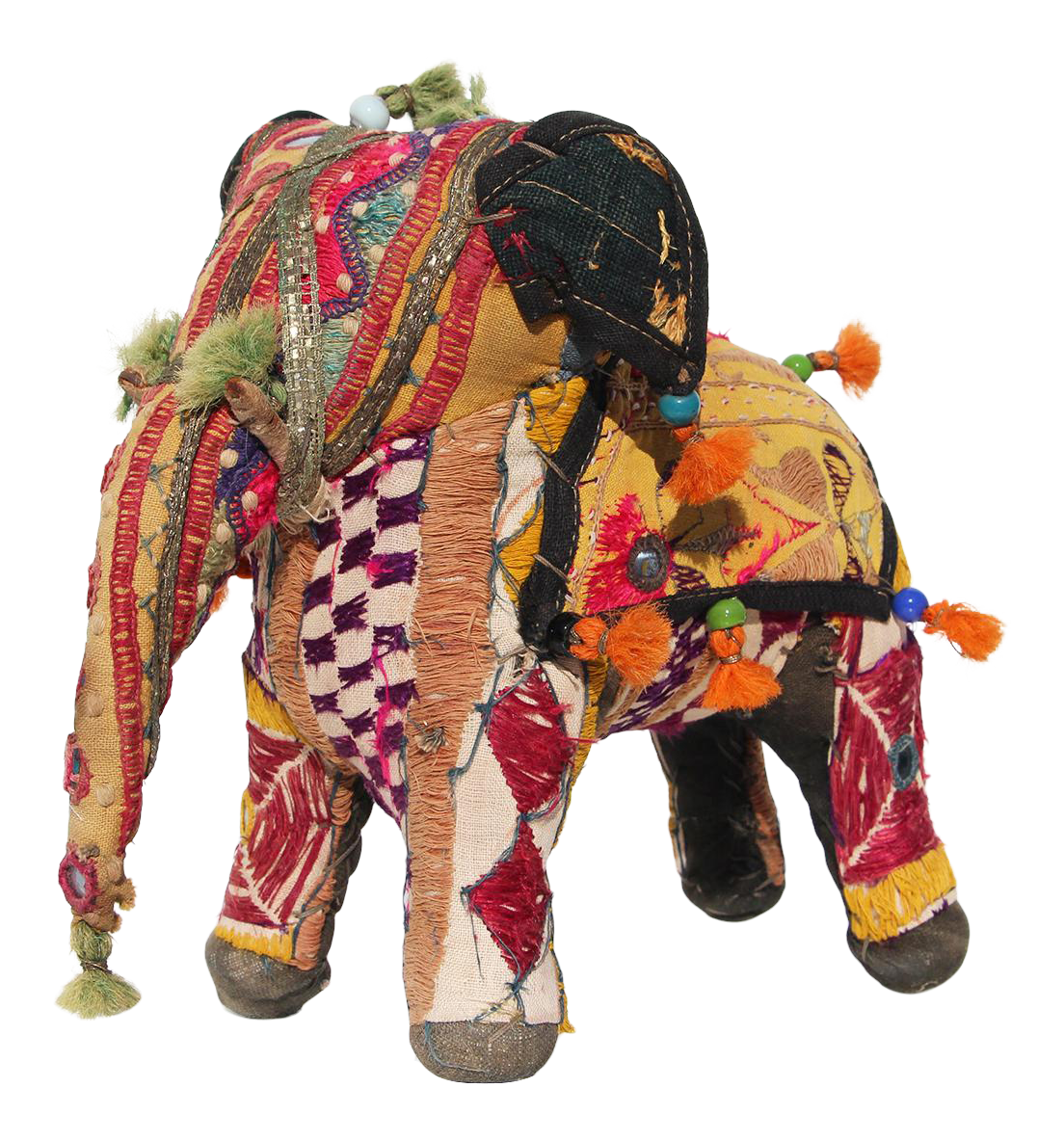 1970s Indian Folk Art Multicolor Patchwork Fabric Elephant Figurine ...