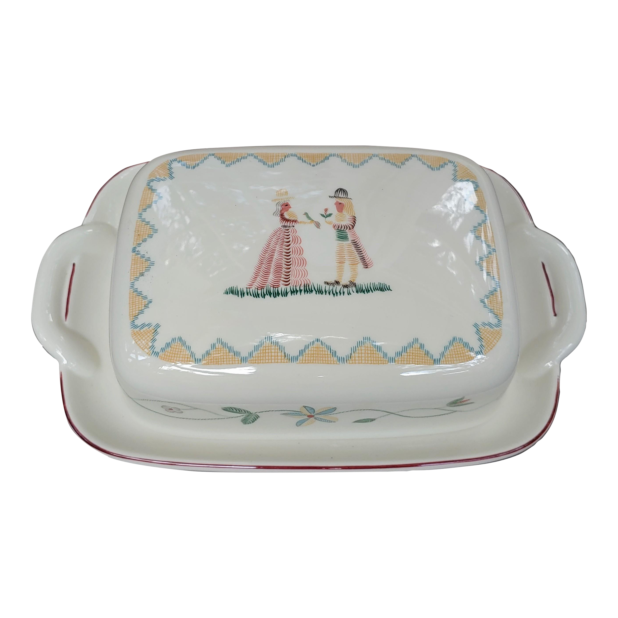 1980s Villeroy & Boch American Sampler Covered Butter Dish | Chairish
