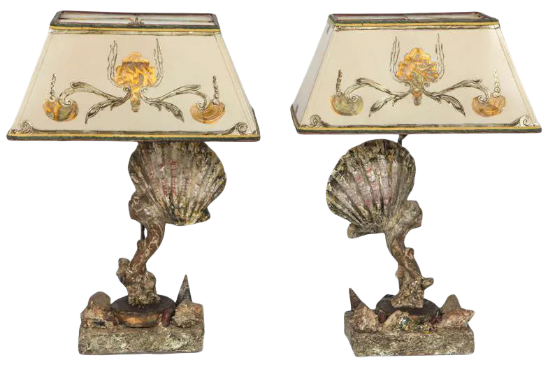 20th C. Handmade Sea Shell Lamps - a Pair | Chairish