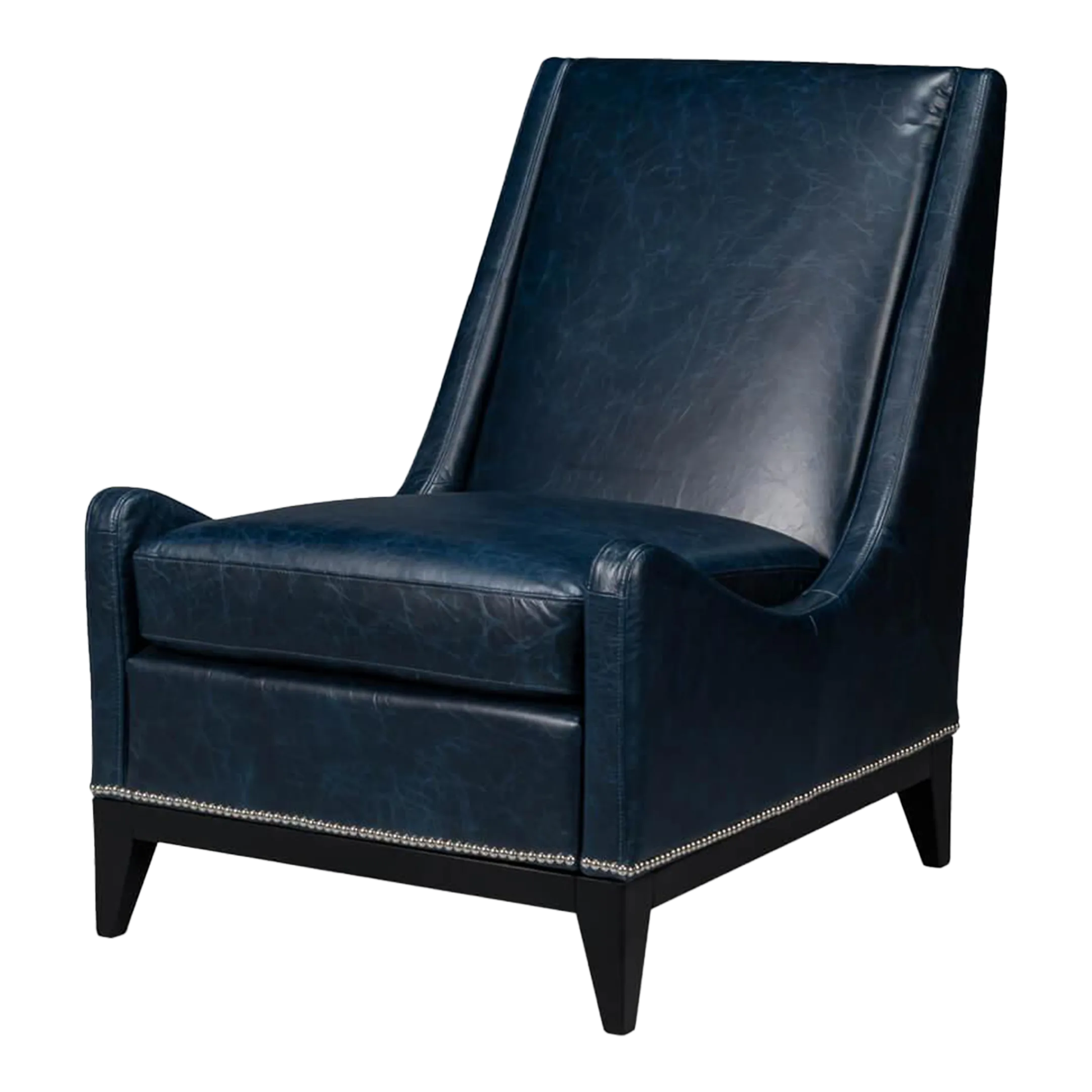 Contemporary Blue Leather Accent Chair | Chairish