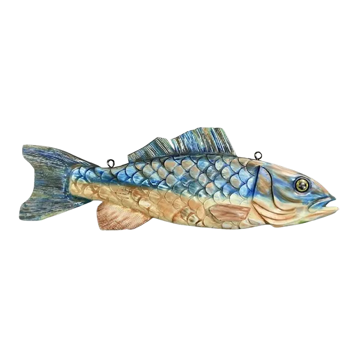 Six Foot Carved Wood Fish | Chairish