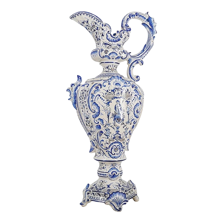 Vintage Large Faience Blue and White Ceramic Ewer | Chairish