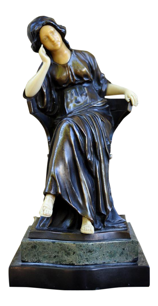 Renaissance Style Patinated Metal Sculpture Statue of a Woman | Chairish