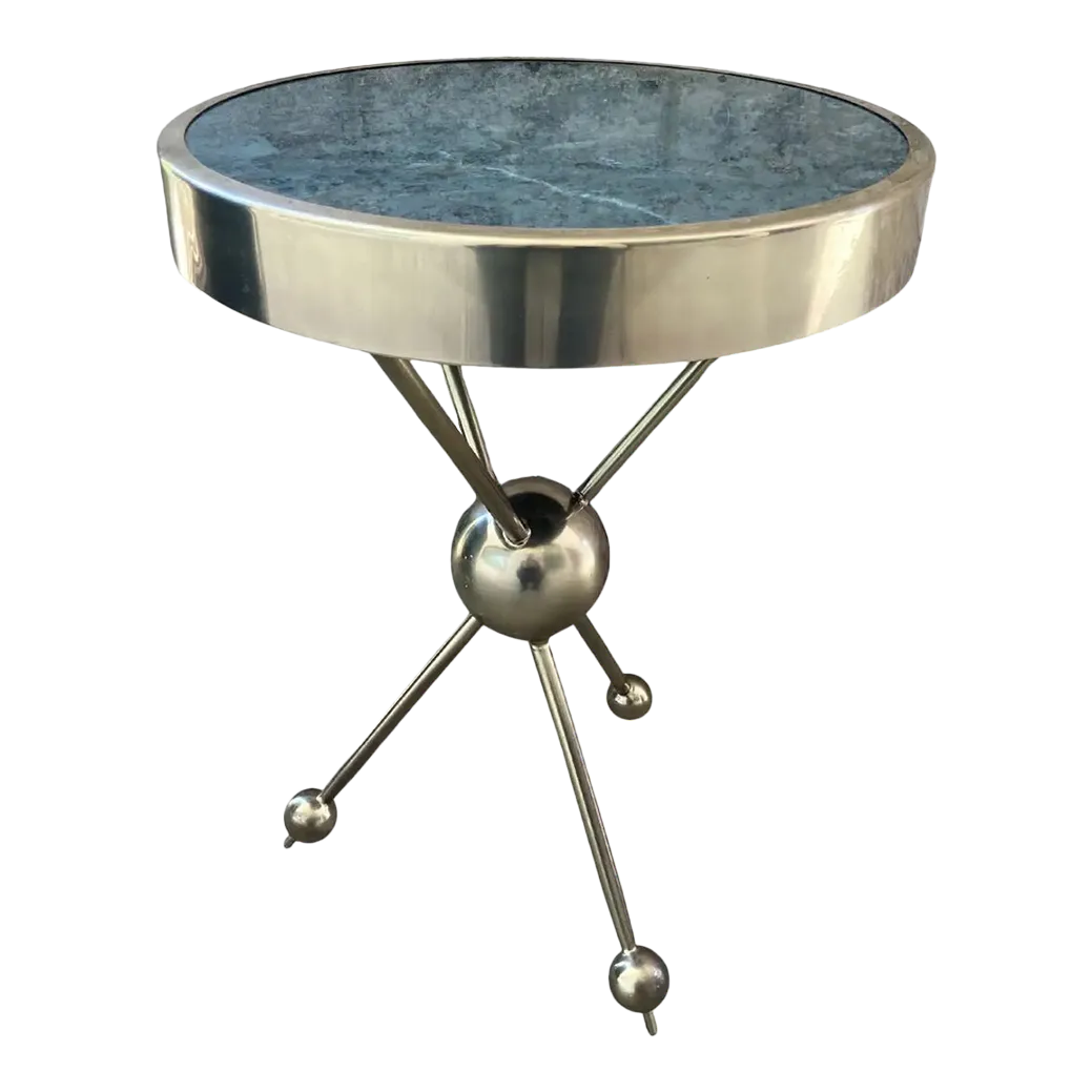 Late 20th Century Marble Top Brass "Atomic" Side Table | Chairish