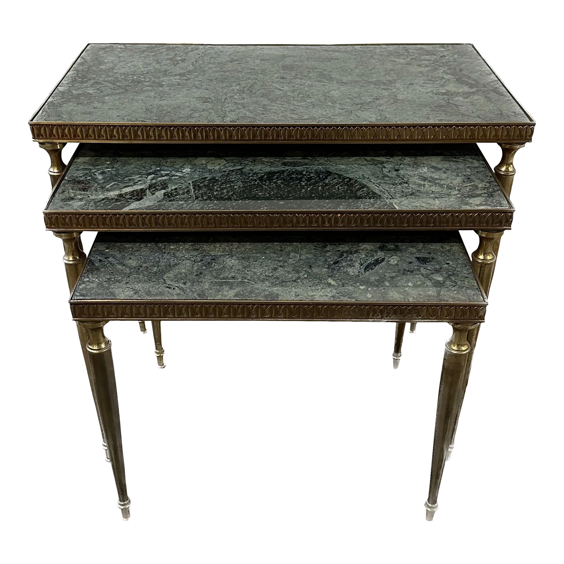 1950s Brass & Green Marble Nesting Tables, Set of 3 | Chairish