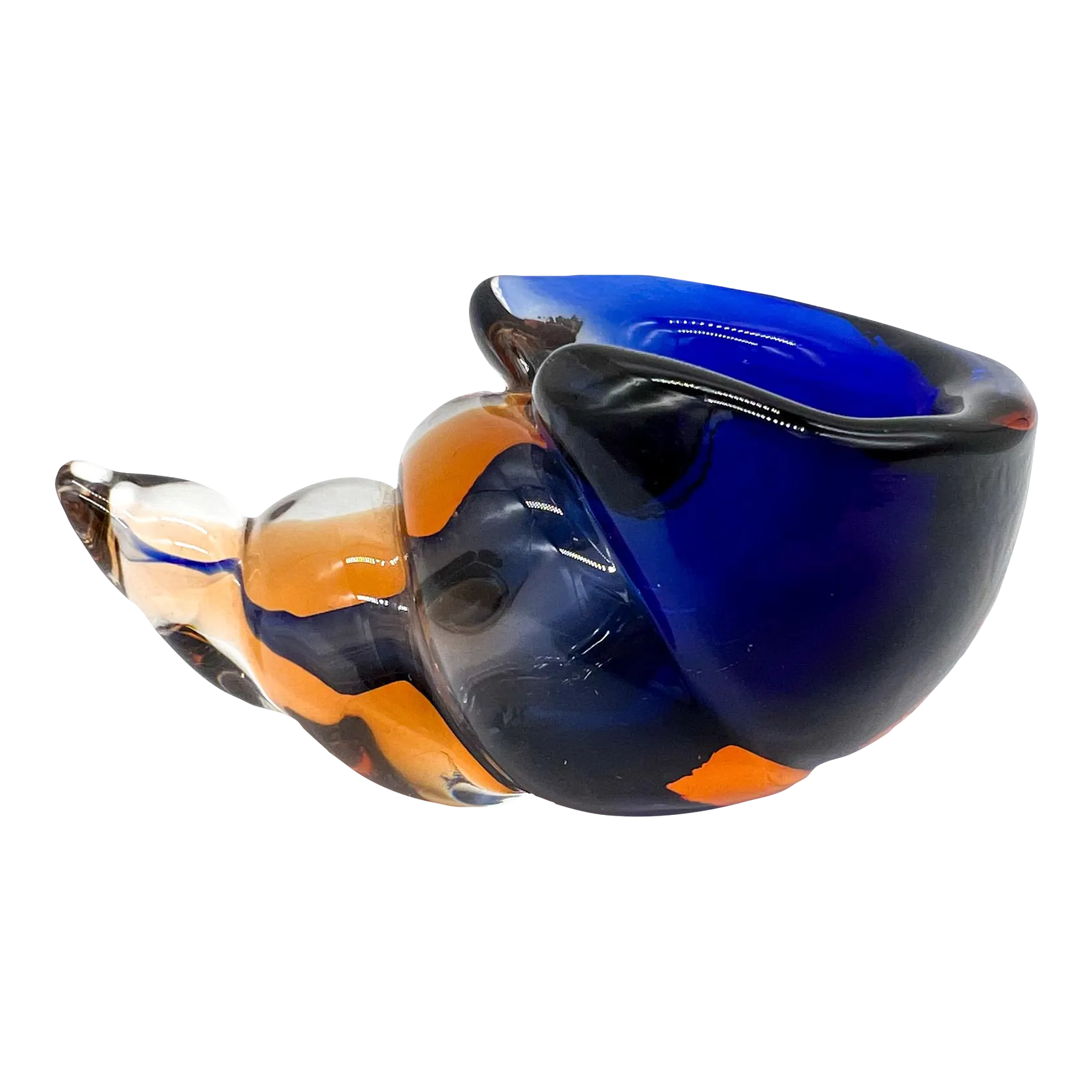 20th Century Somerso Murano Glass Shell- Blue, Orange and Transparent ...