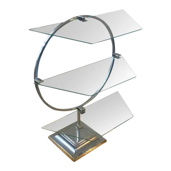 1930s Art Deco Modernist Chrome & Glass Display Shelf | Chairish