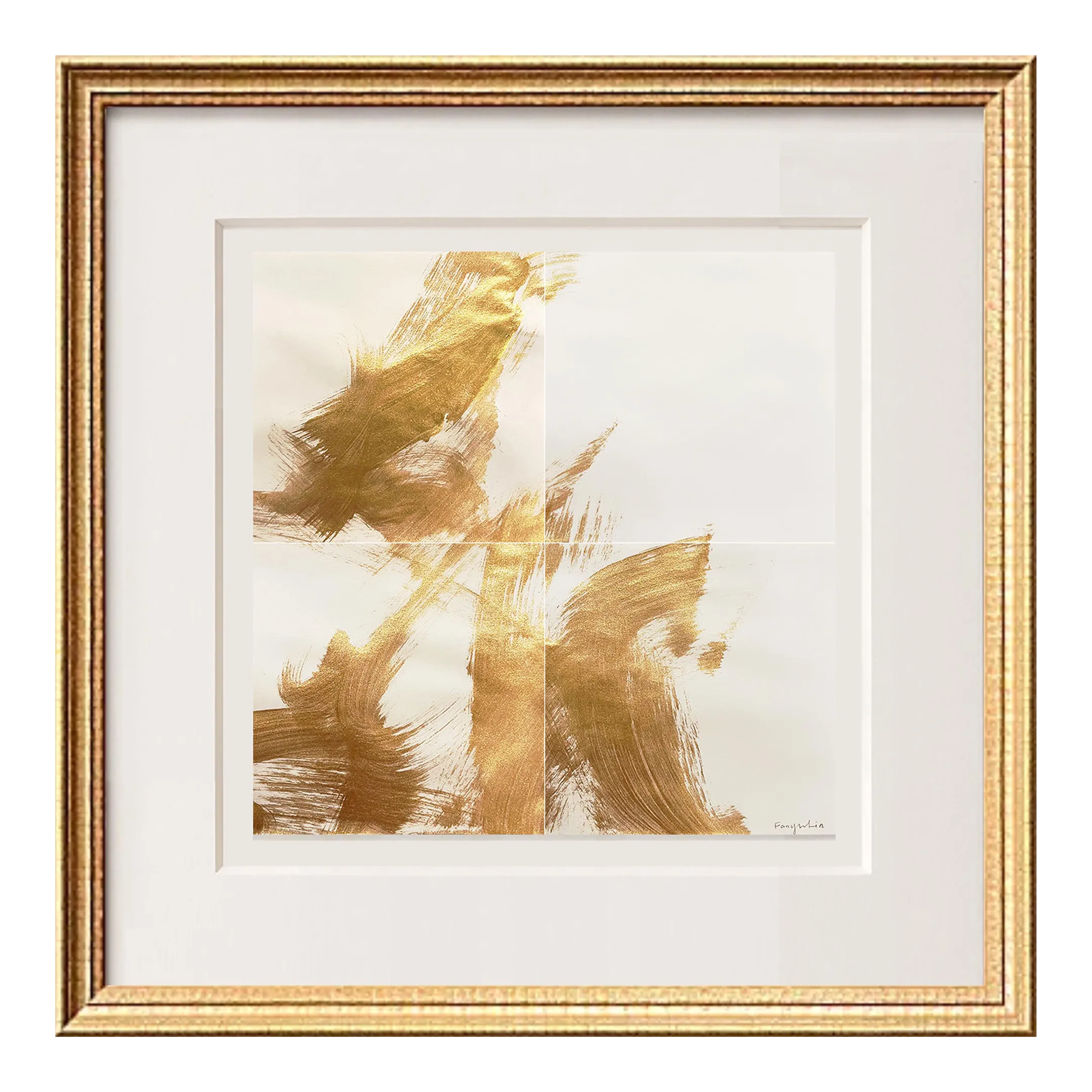 Sumi Ink Painting Golden Flow No.3 by Fanyu Lin | Chairish