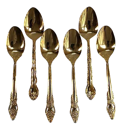 Vintage Baroque Style Gold Spoons - Set of 6 | Chairish