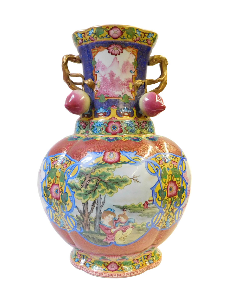 Pink Multi-Color Dimensional Peach Floral Vase | Chairish