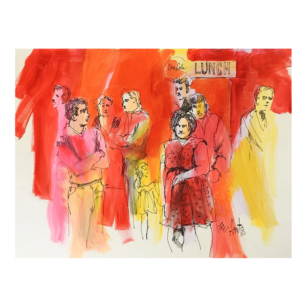 Vintage Mid 20th Century Jacque Von Honts Modernist Lunch Line Painting ...