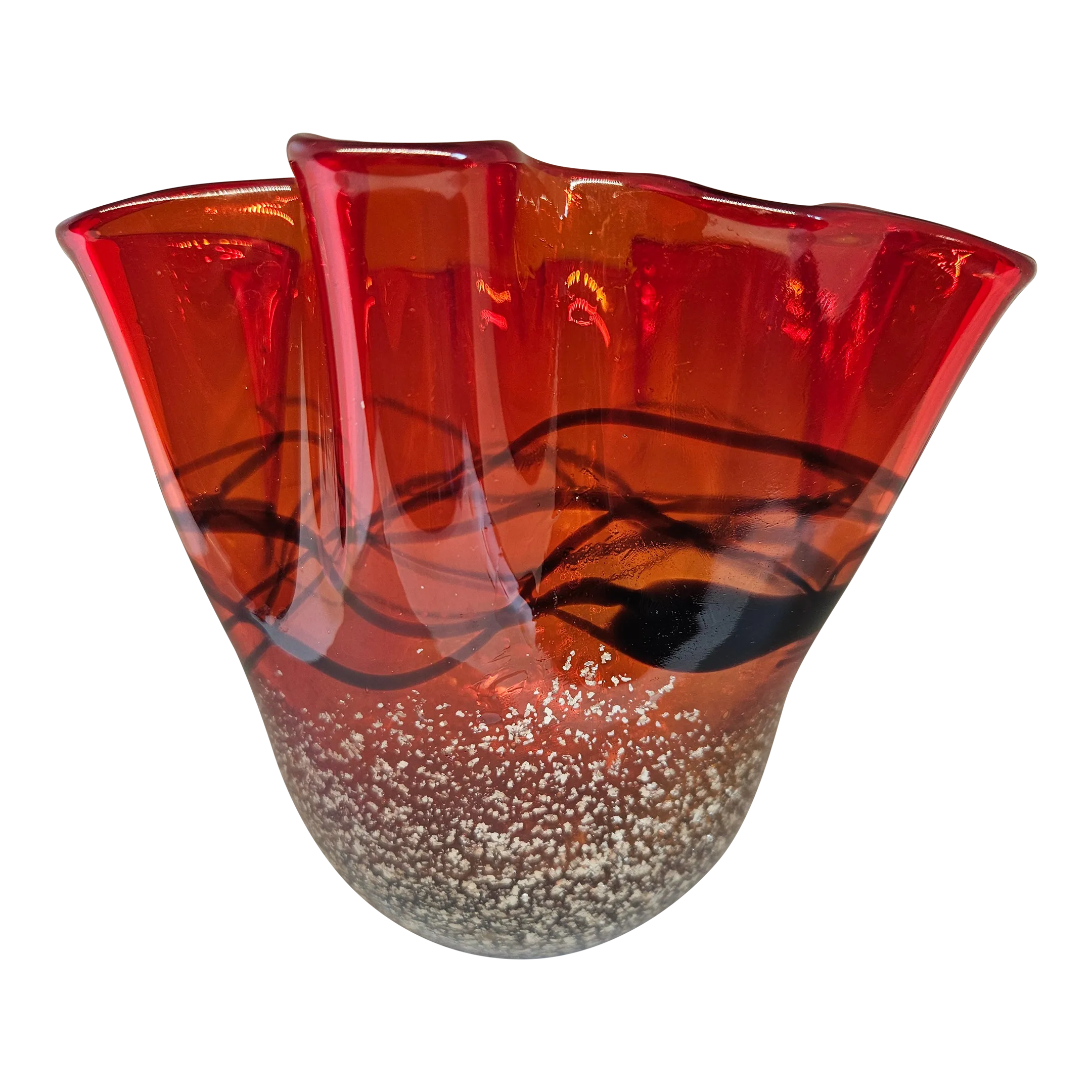 Vintage Cys Excel Art Glass Handkerchief Vase Modern Amberina Silver ...