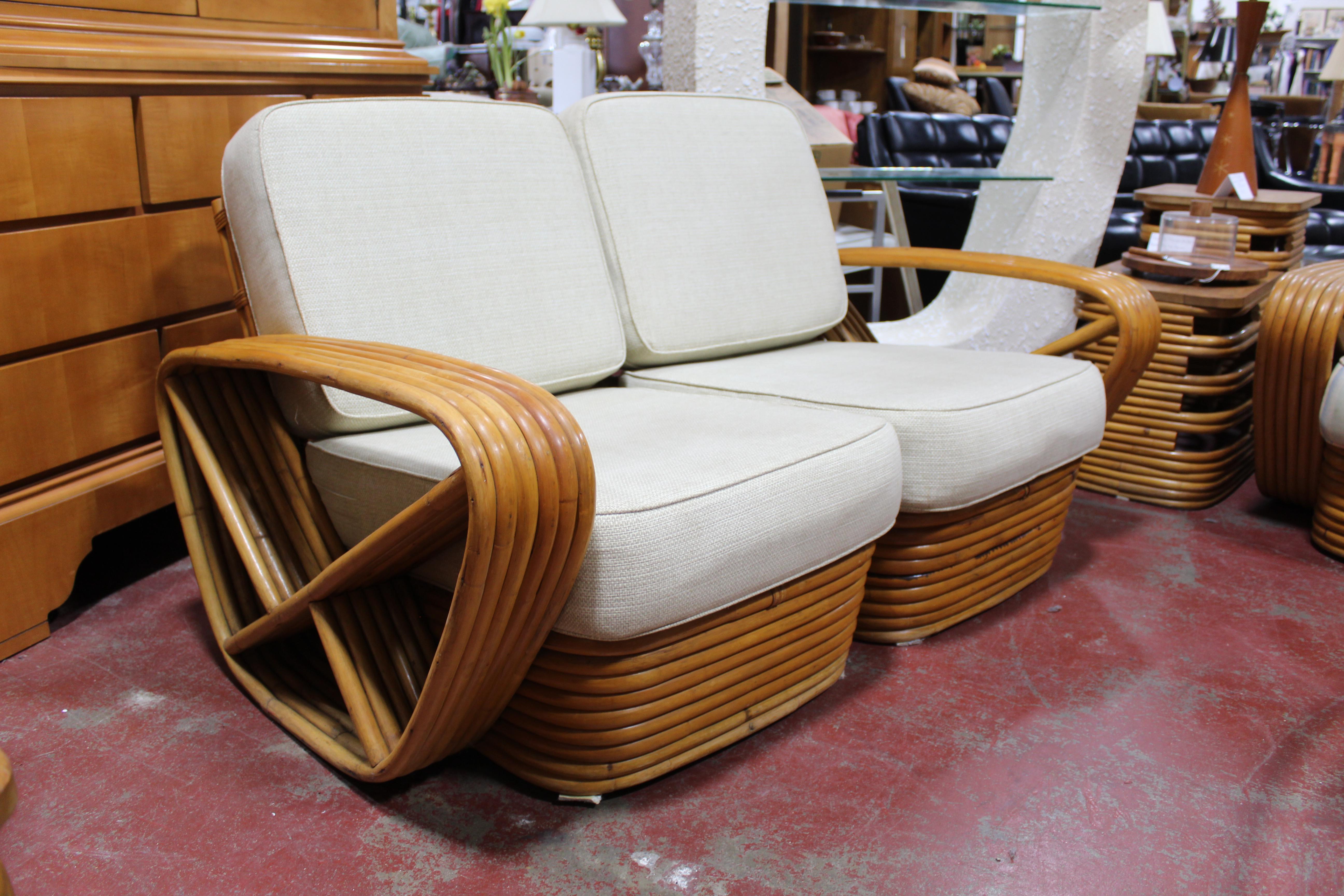 1940s Vintage Paul Frankl Bamboo Rattan Pretzel Art Deco 2 Seat Sofa Chairish