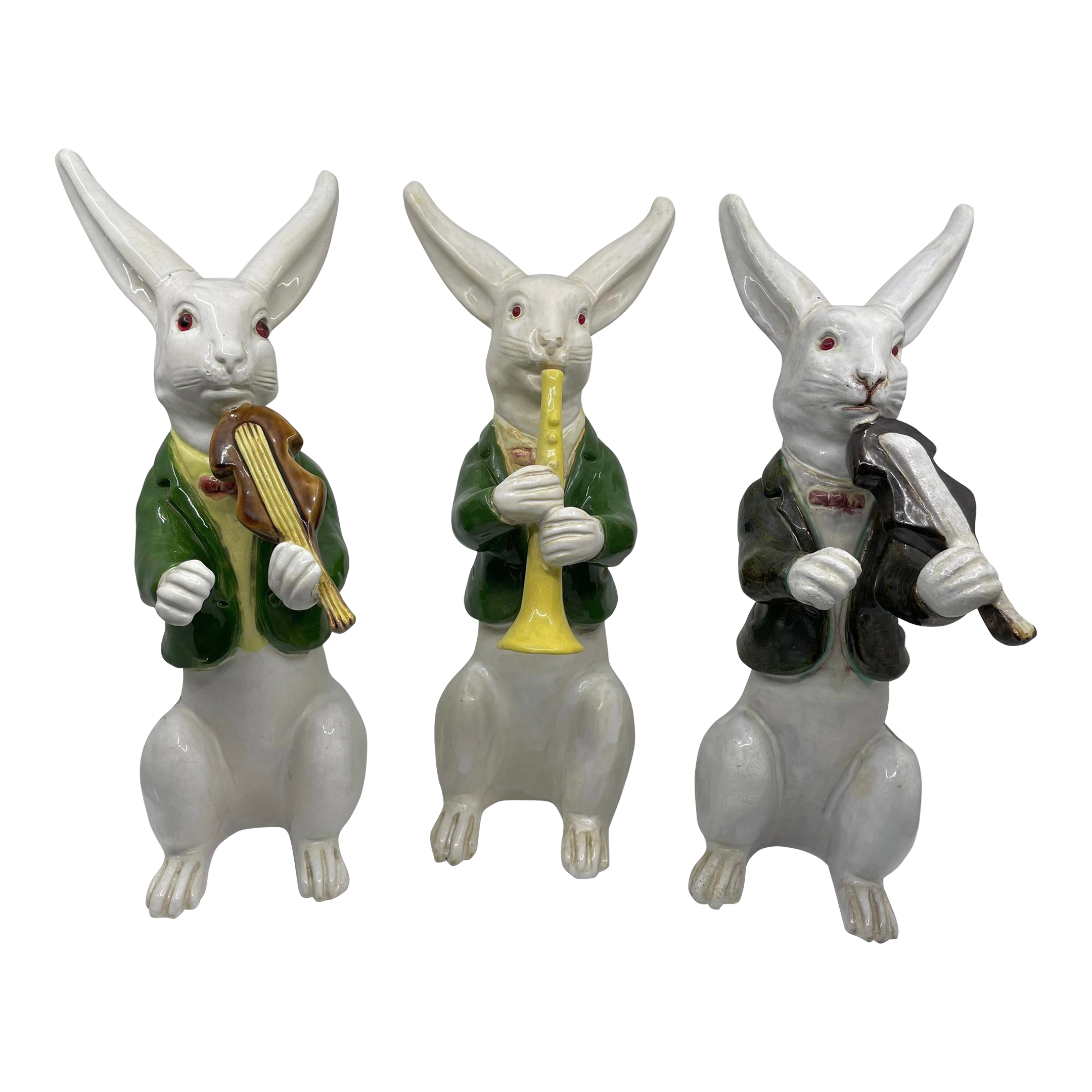 Antique French Faience Majolica Bavent Bunny Rabbit Statues- a Set of 3 ...