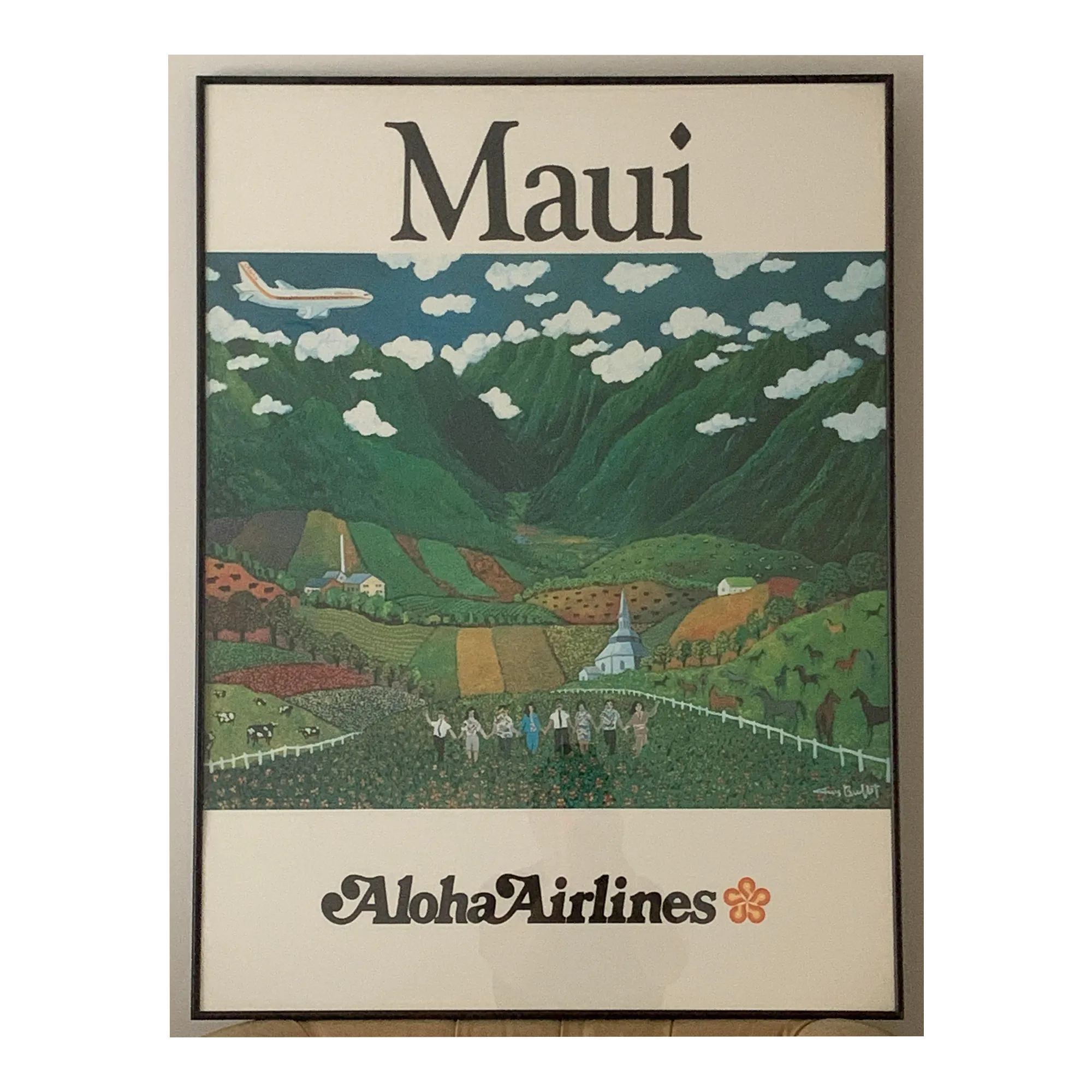 Vintage Maui Aloha Airlines Guy Buffet Poster Print Hawaii, Framed ...