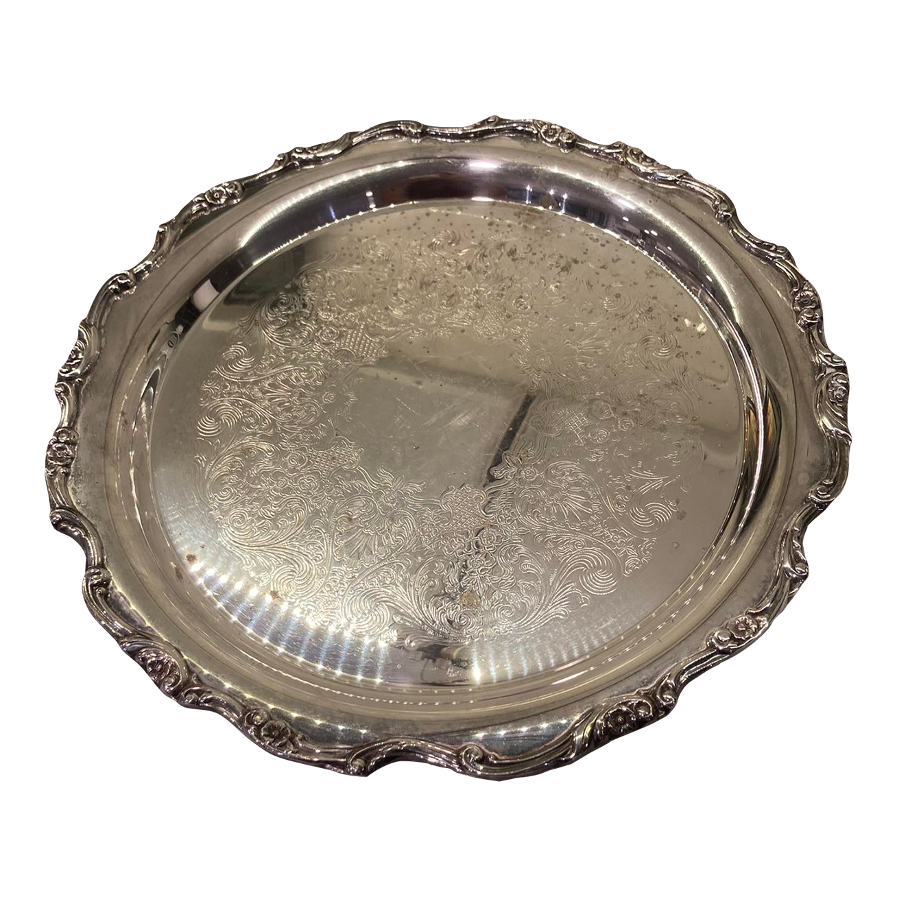 Vintage Wm Rogers Silverplate Round Tray | Chairish