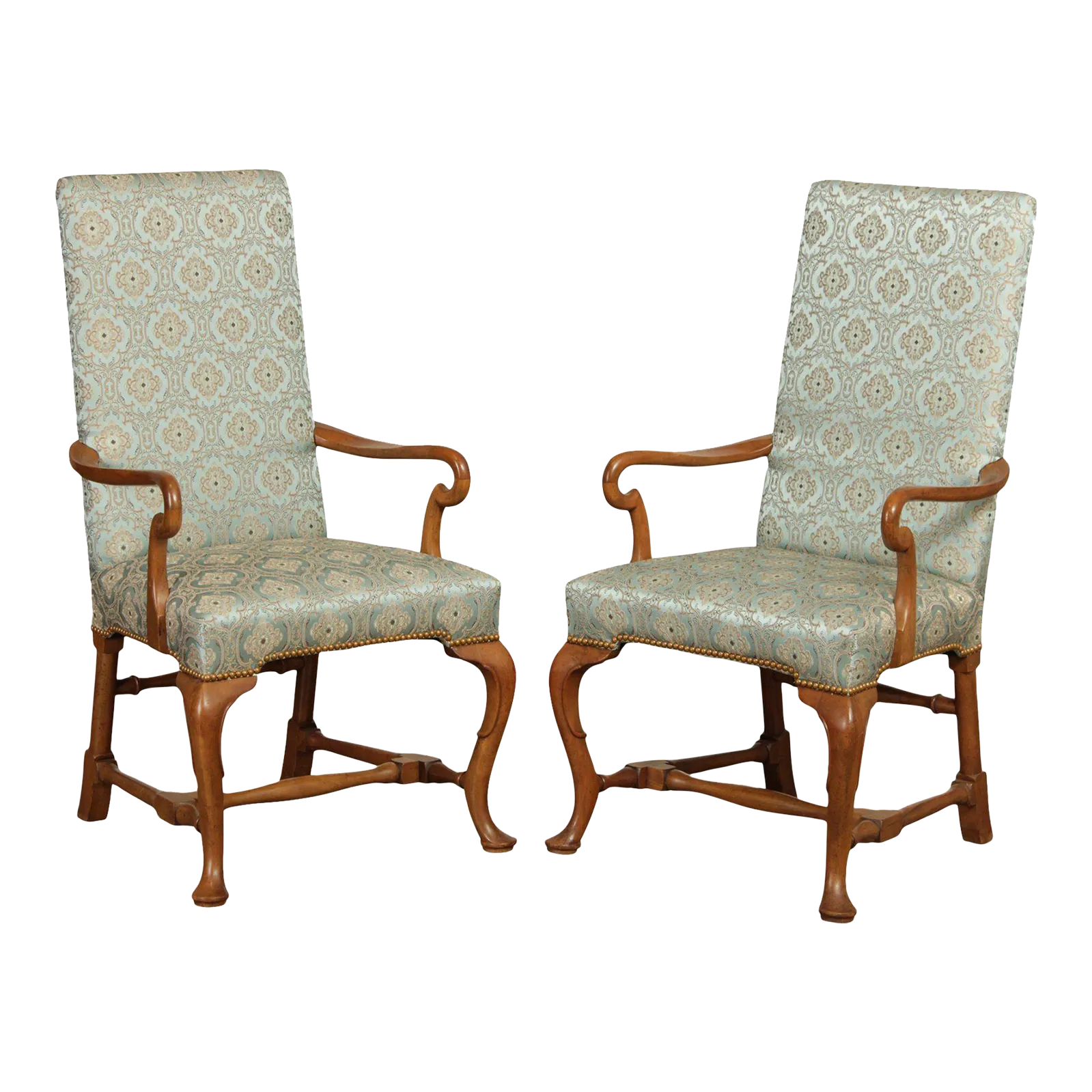 1970s Baker Queen Anne Style Shepherd's Crook Armchairs - A Pair | Chairish