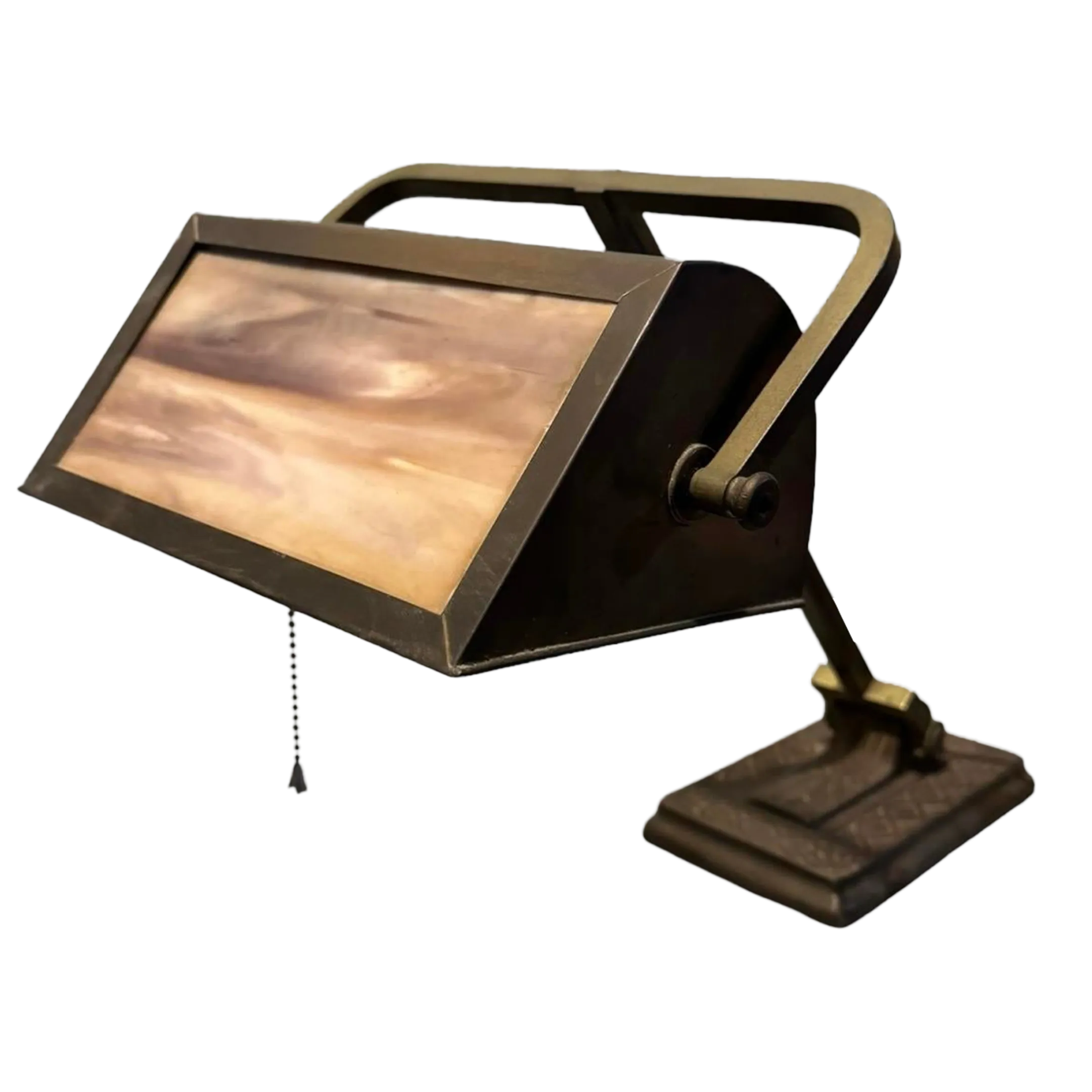 Antique Arts & Crafts Brass & Slag Glass Bankers Desk Table Lamp | Chairish