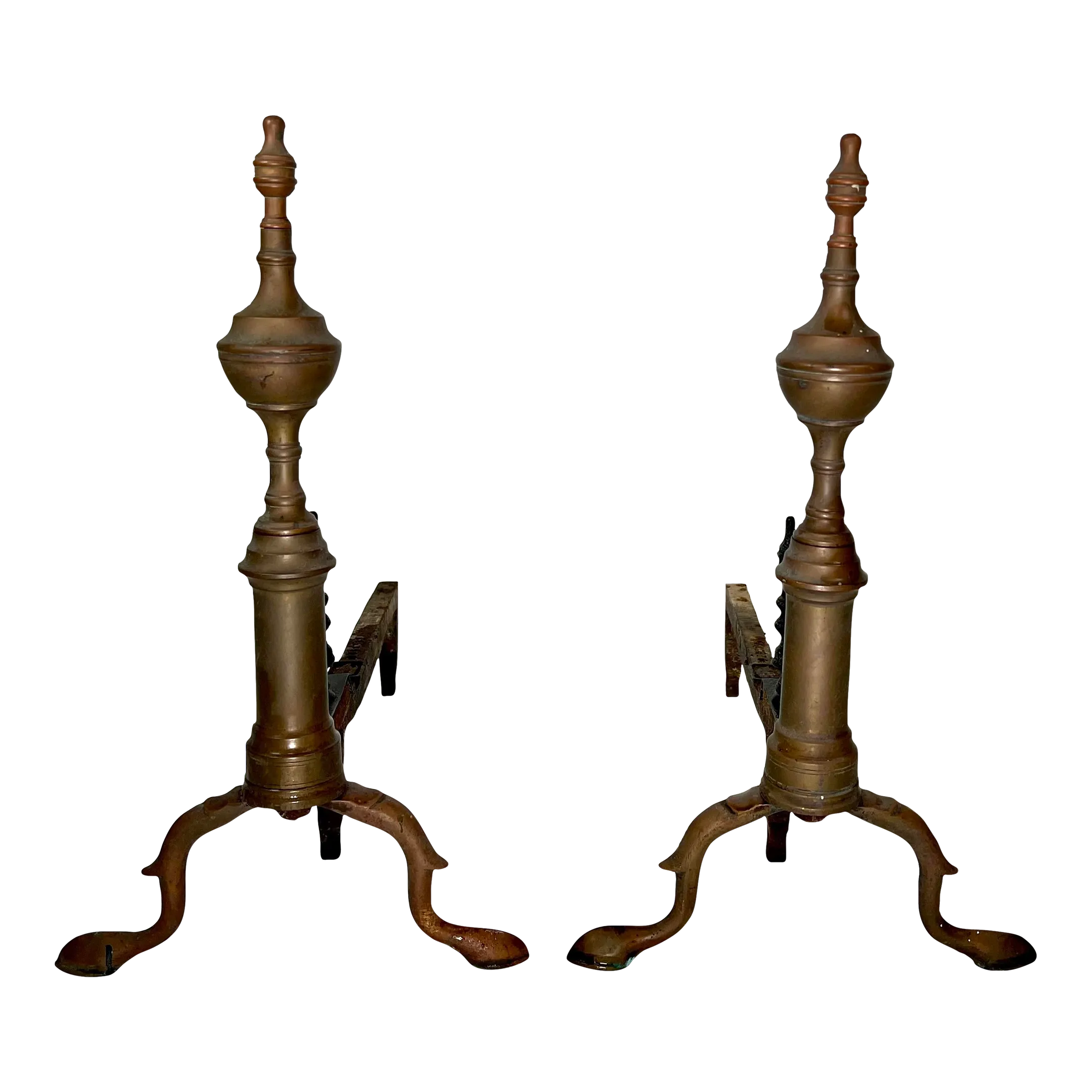 1940s Bennett Co. Chippendale Style Brass Andirons - a Pair | Chairish