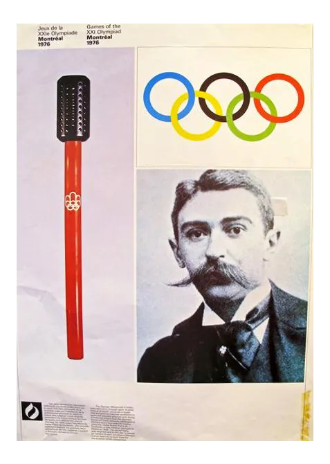 1976 Montreal Olympic Poster, Double-Sided, Pierre De Coubertin ...