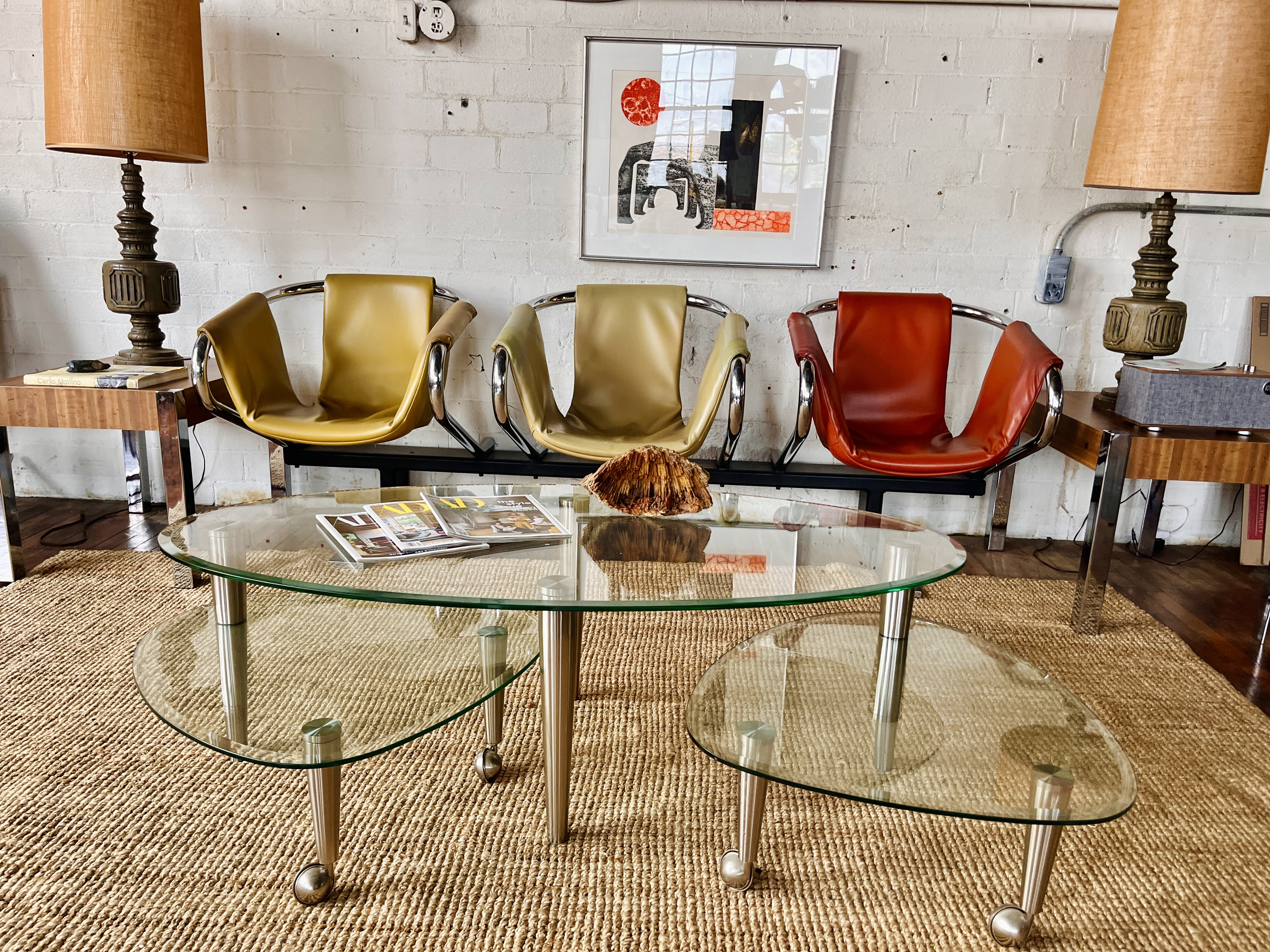 Postmodern Industrial Glass Chrome Swivel Coffee Table