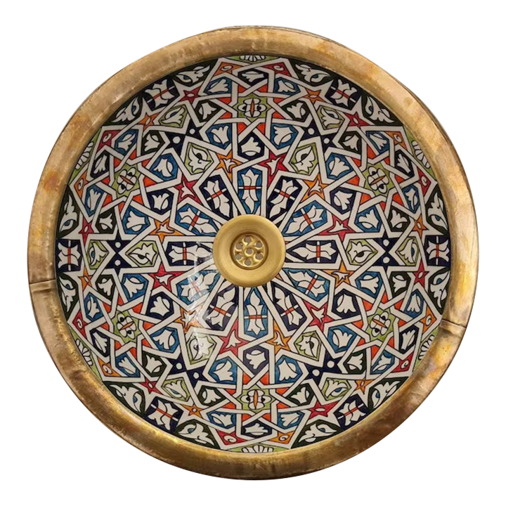 Contemporary Drop-In Brushed Brass Rim Bathroom Sink | Chairish