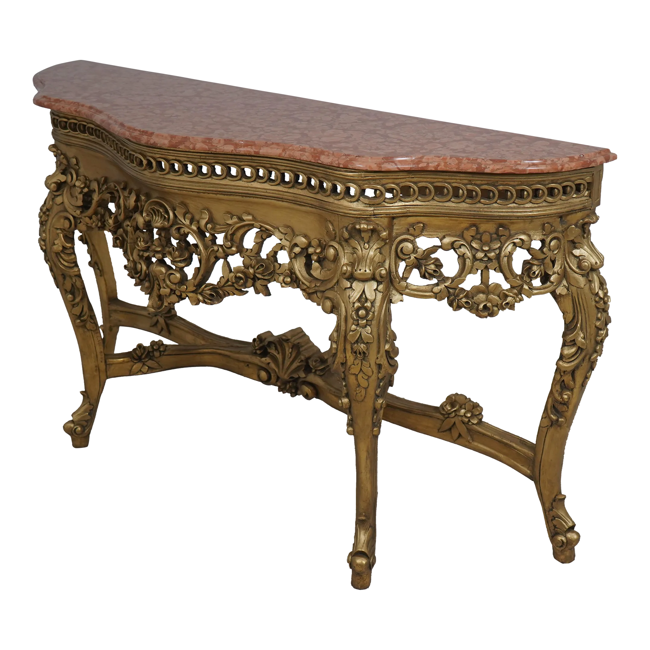 French Louis XV Style Marble Top Gold Base Console Table | Chairish