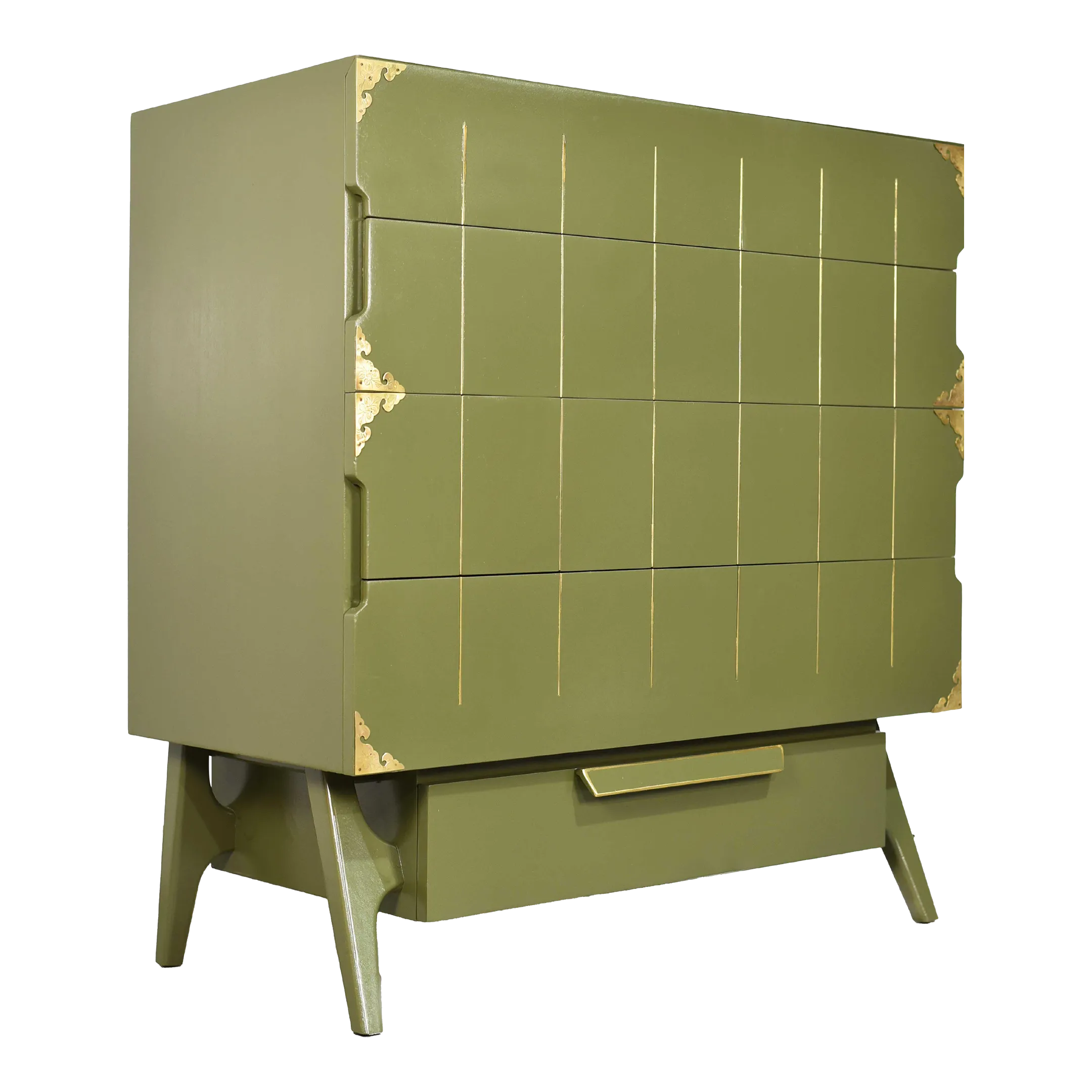 Mid Century Modern Gold Detail Highboy With Cedar Drawer in Green ...