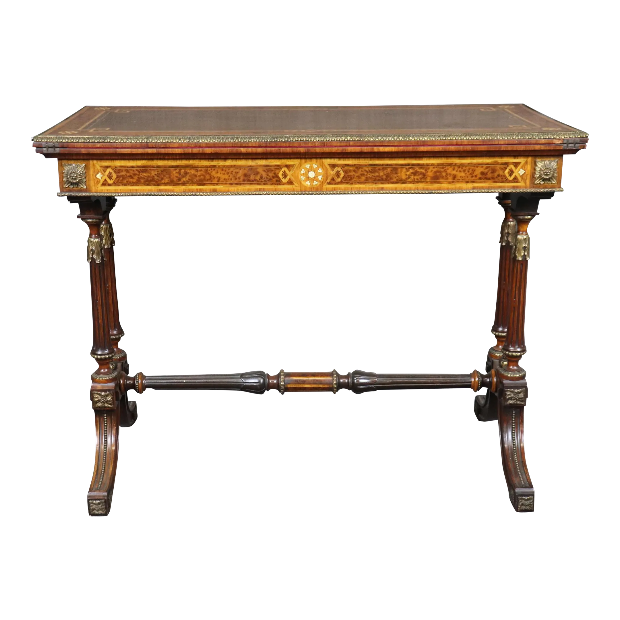 Napoleonic Style Burled Walnut Bronze Mounted French Inlaid Flip Top ...