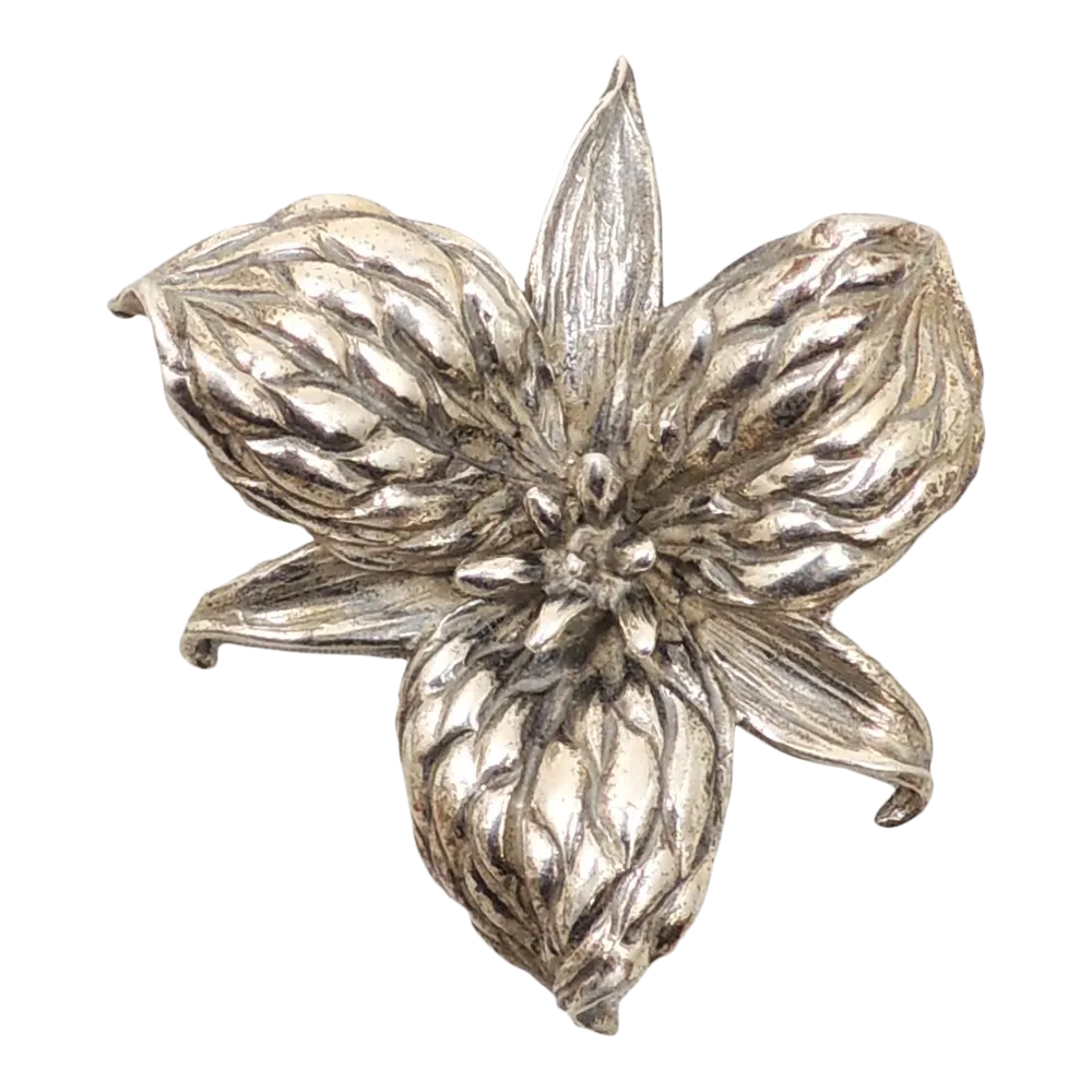 Vintage Signed Napier Sterling Silver Orchid Brooch | Chairish