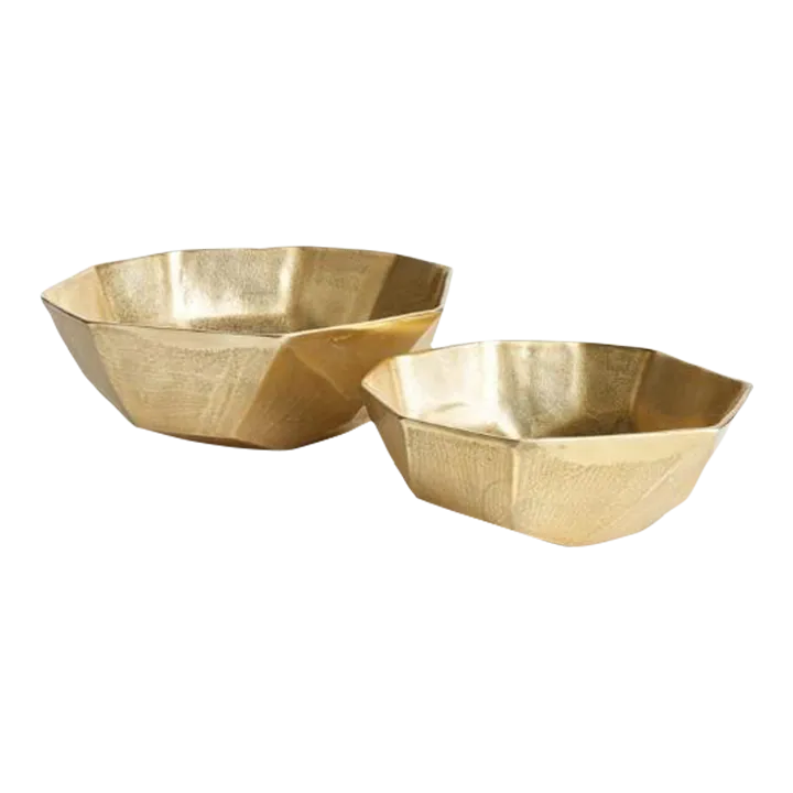 Octagon Shaped Gold Serving Bowls - Set of 2 | Chairish
