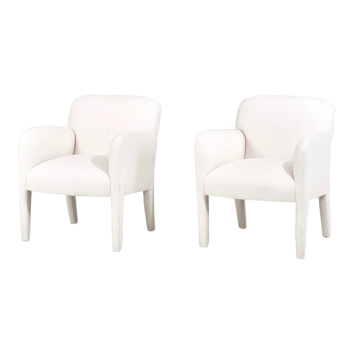 Post Modern Pair Lounge Chairs by Preview in Boucle, 1980 | Chairish