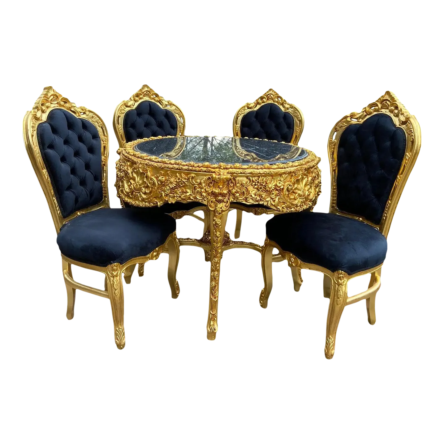 Italian Baroque Rococo Dining Set in Black Velvet and Gold Leaf – 5 ...