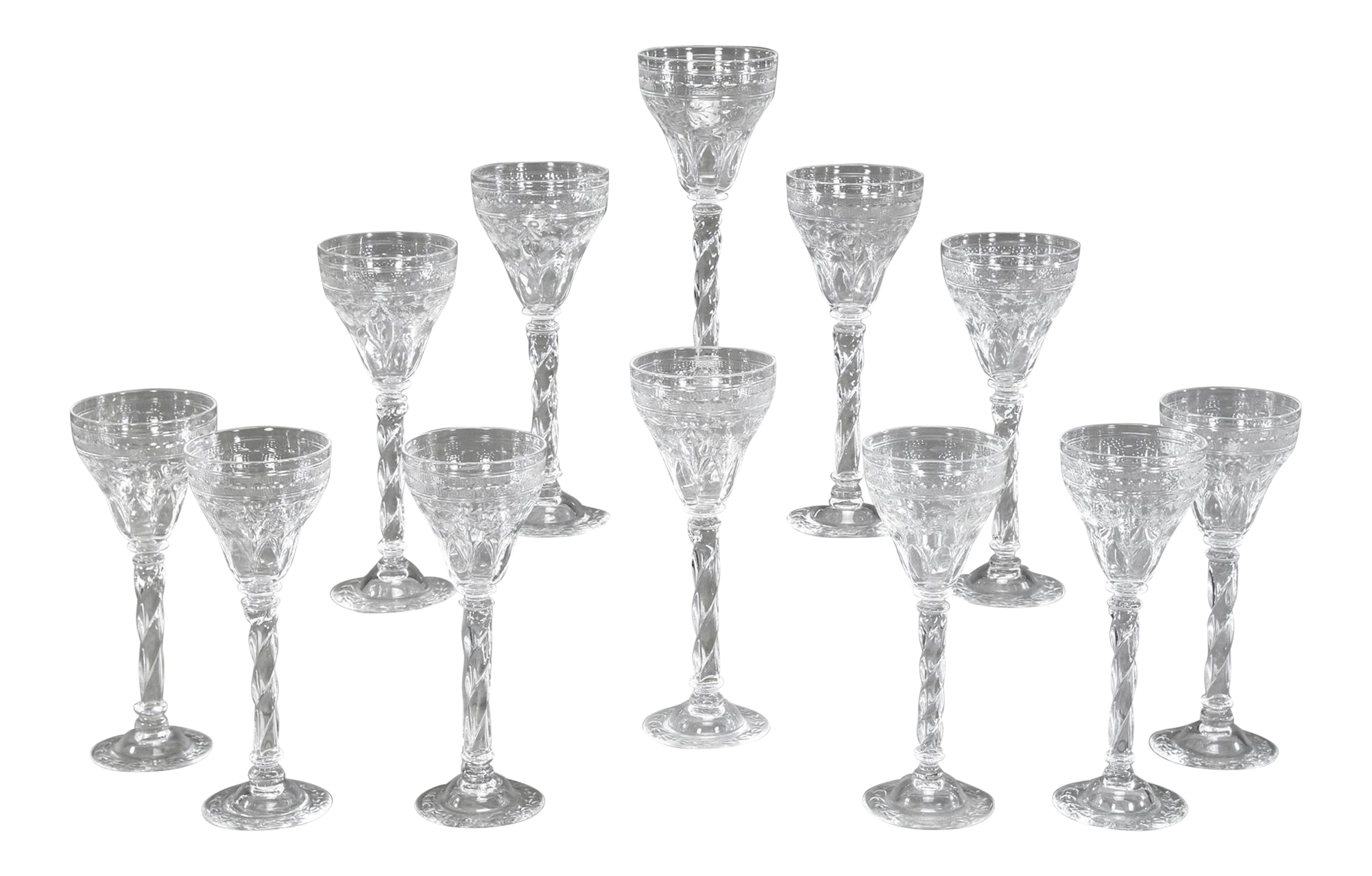 12 Webb Hand Blown Tall Crystal Goblets Wheel Cut with Twist Spiral ...