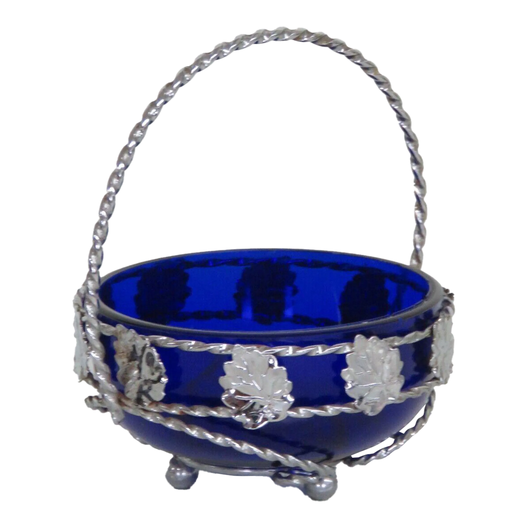 Cobalt Blue Chrome Base Glass Dish With Handle Jam Jelly Condiment ...