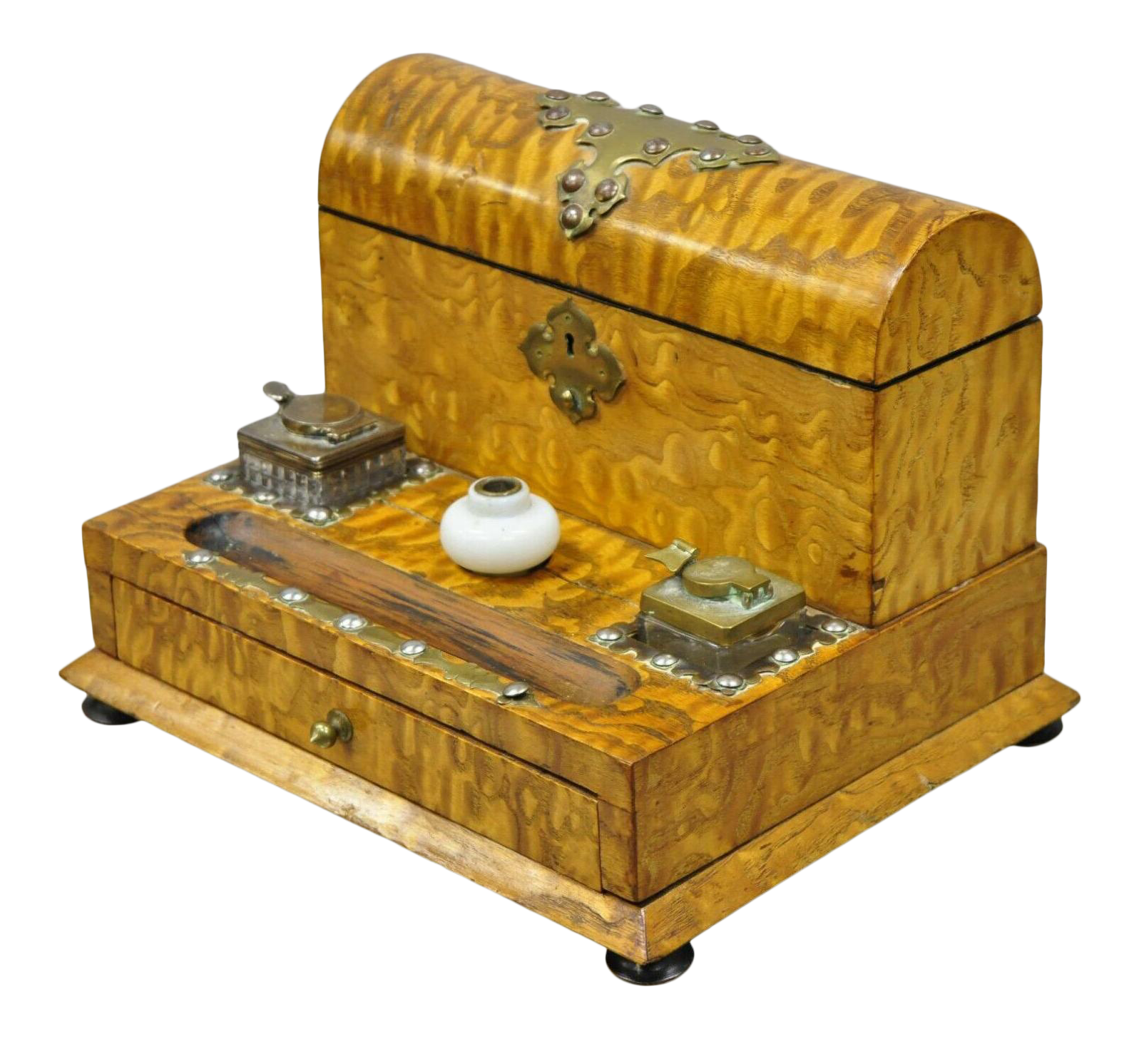 19th Century English Burl Wood & Rosewood Parkins & Gotto Inkwell Desk ...