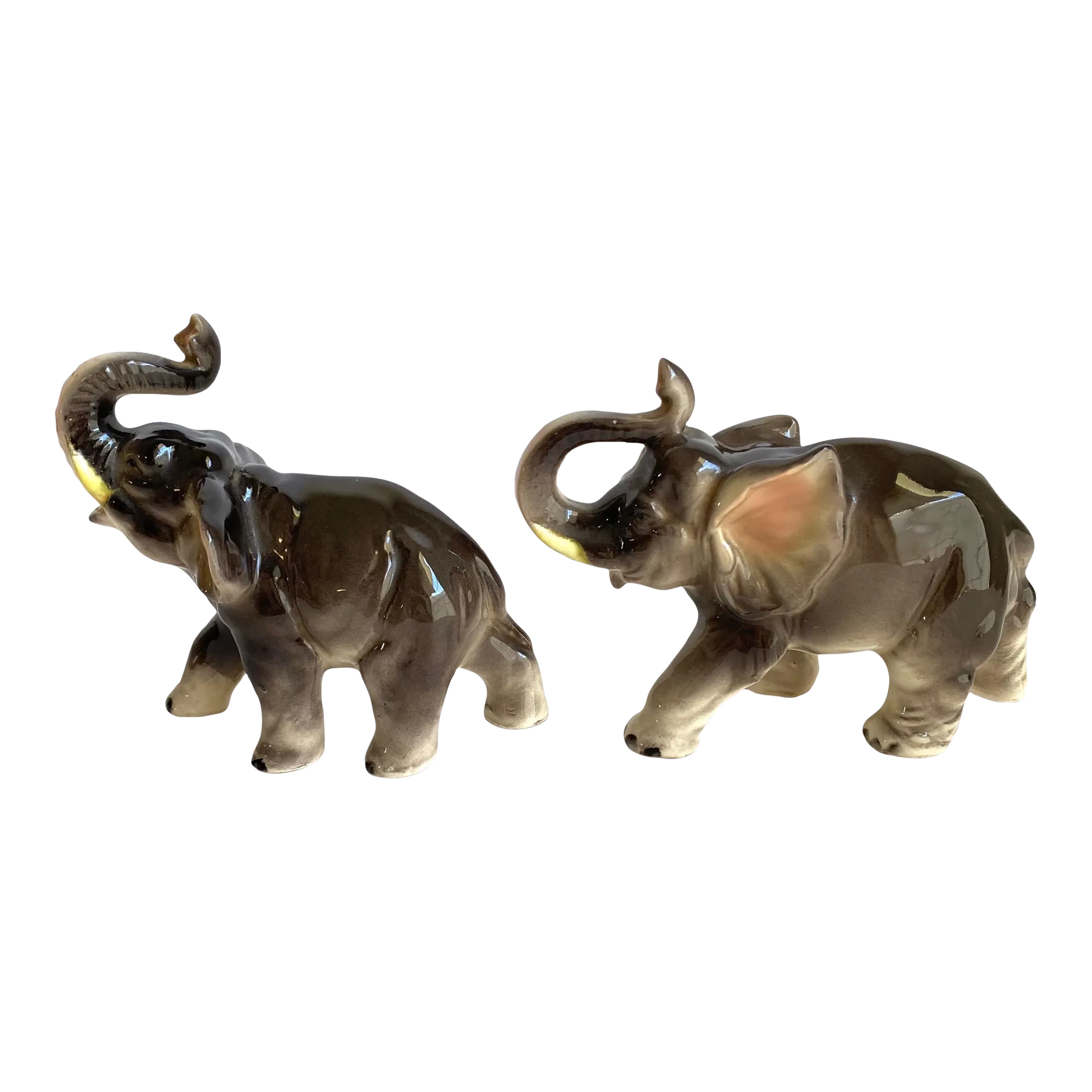 Vintage 1960s Ceramic Elephants Figurines Good Luck Trunks Up a Pair ...