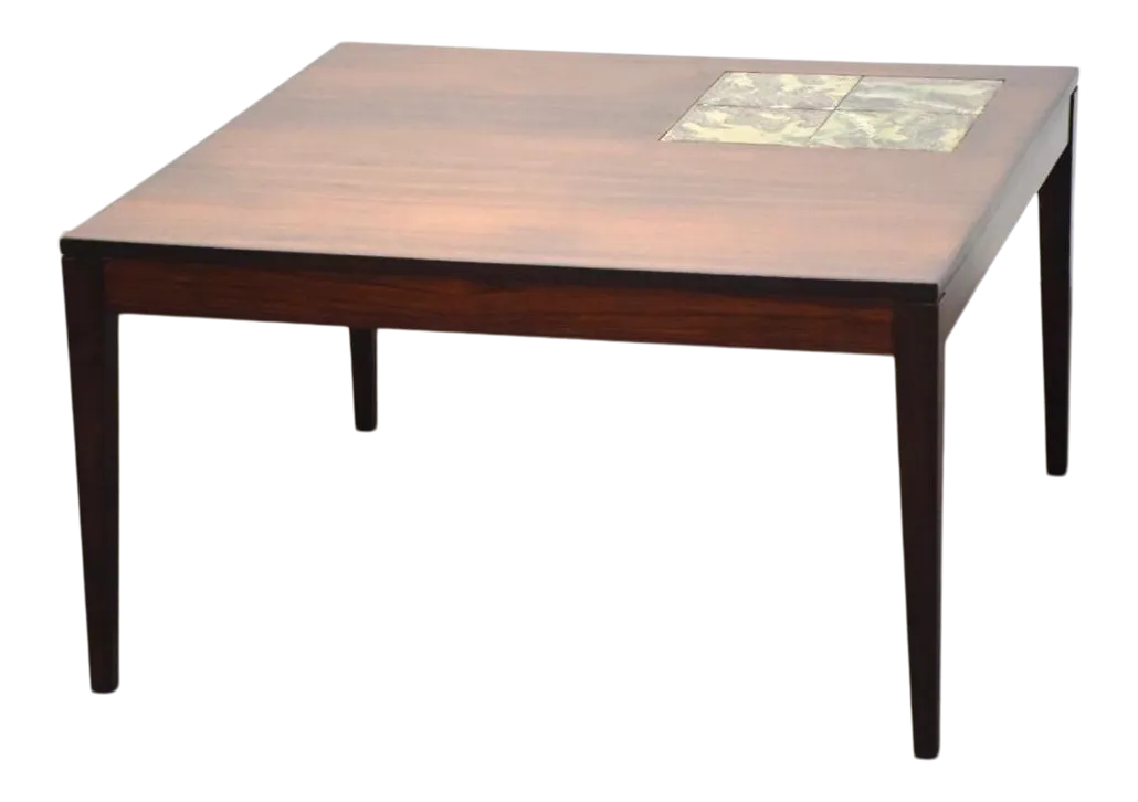 Rosewood & Tile Square Coffee Table | Chairish
