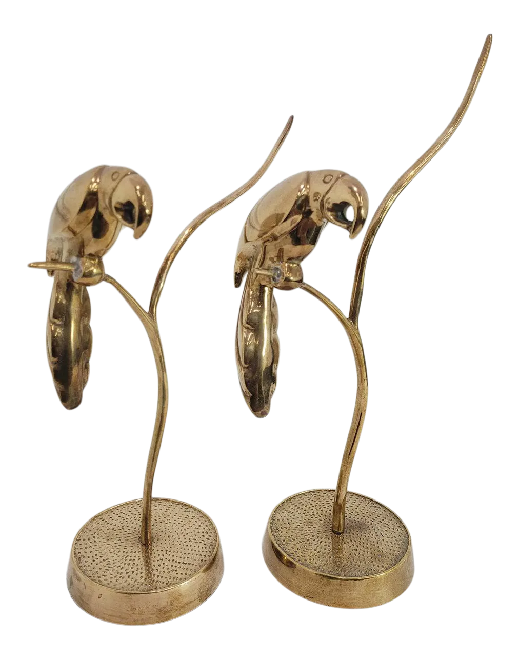 Vintage Brass Metal Parrot on Stand Sculptures - A Pair | Chairish