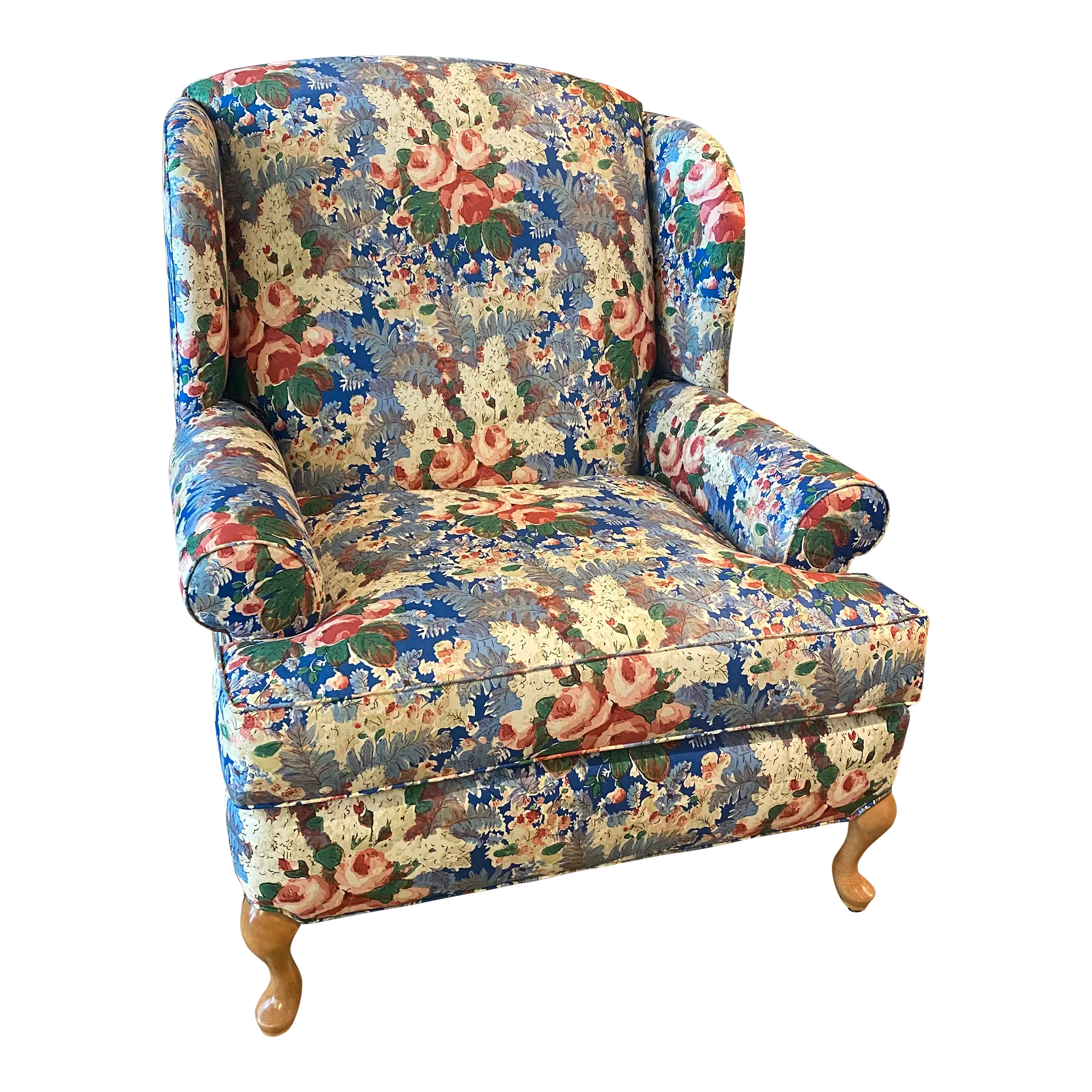 Custom Wingback Chair in Chintz Fabric | Chairish