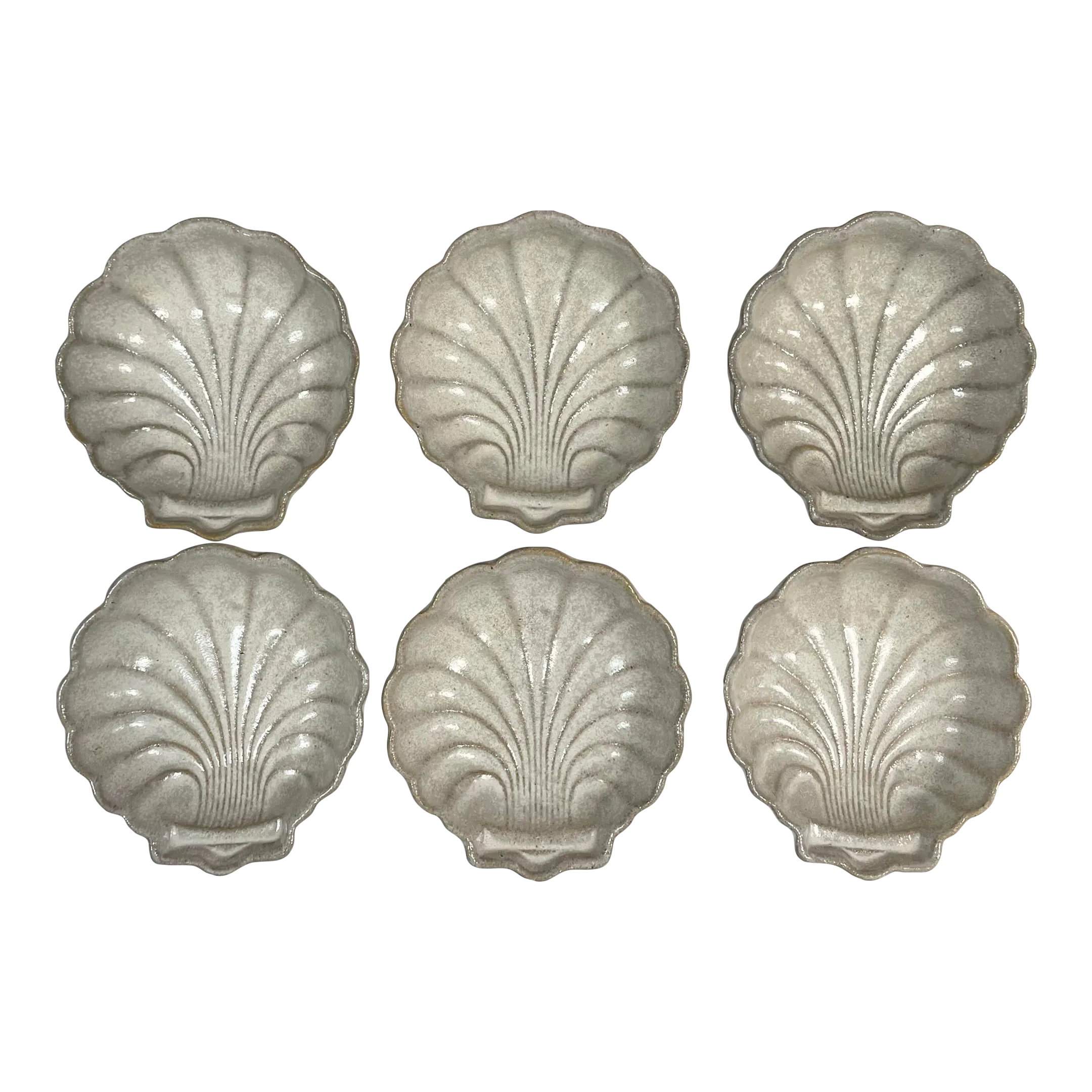 Scallop Shell Shaped Pottery Bowls / Dishes - Set of 6 | Chairish