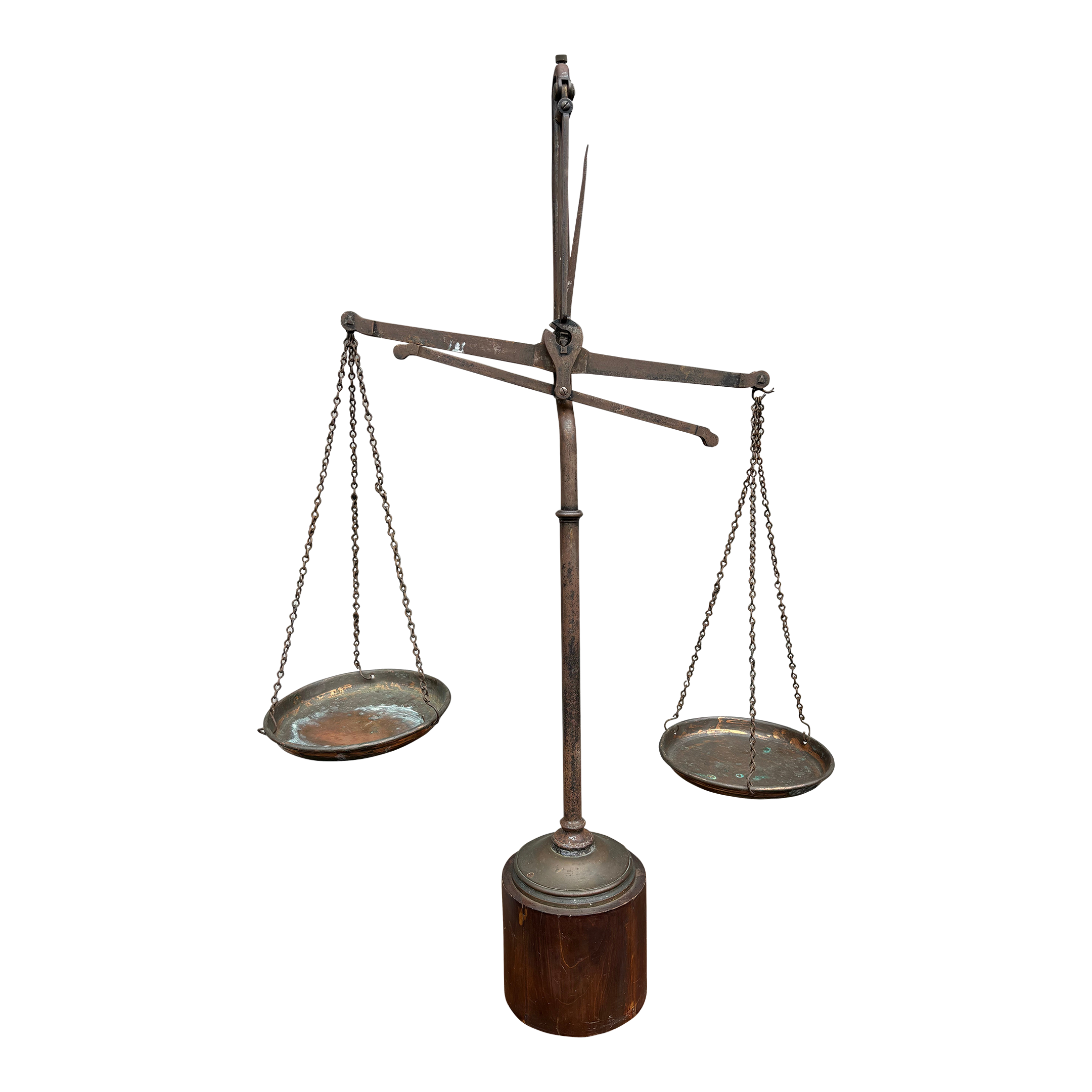 Vintage Brass Copper Metal Wood Large Balance Scales | Chairish