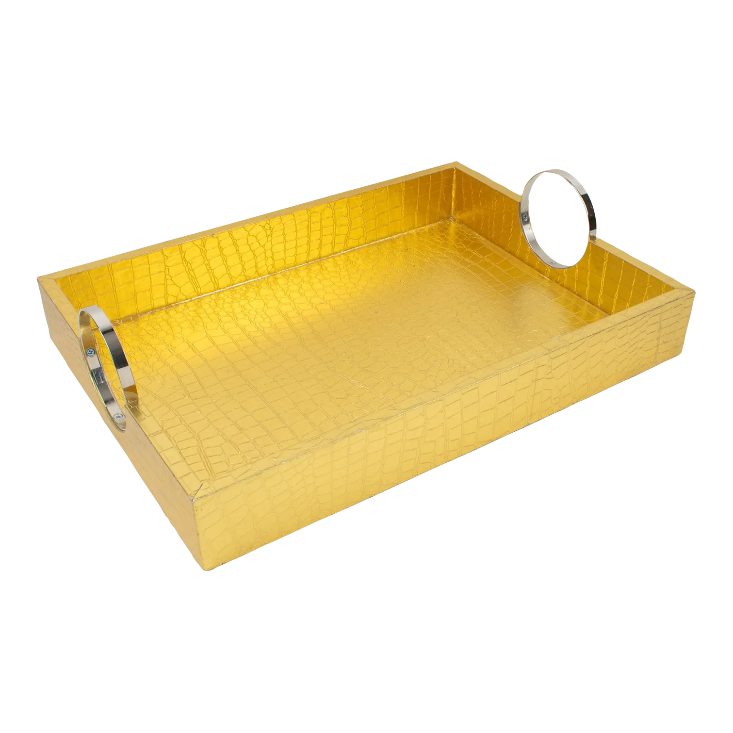 Alligator Gold Pu Leather Large Barware Butler Tray With Chrome Handles ...