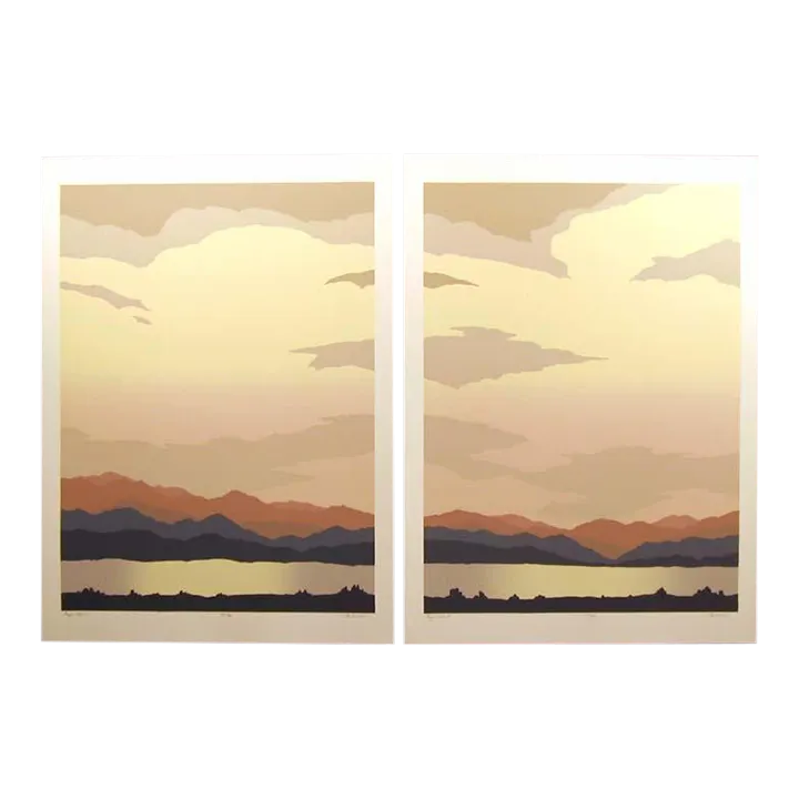 1980s Jim Boutwell "Finger Lake I & II" Diptych Hand Signed Fine Art ...