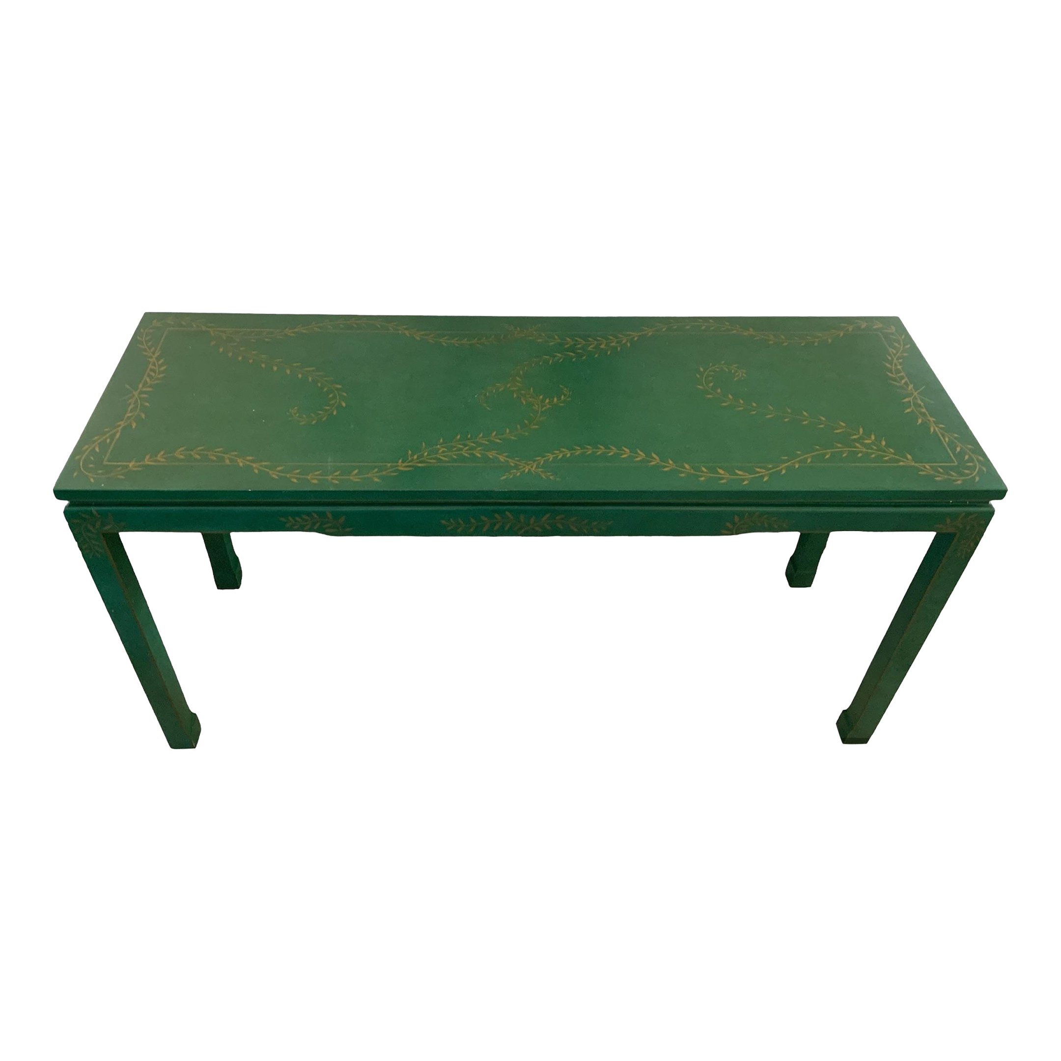 1970s Vintage Green Console Table W/Gold Accents | Chairish