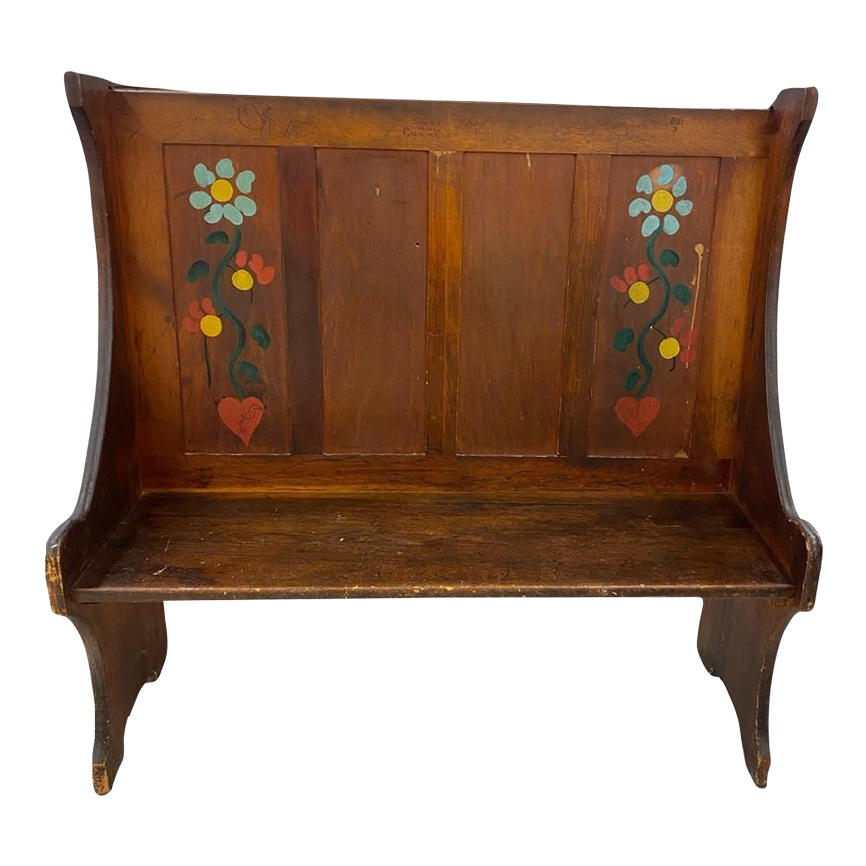Vintage Folk Art Hand Painted Floral Church Pew Bench, Circa 1960 ...